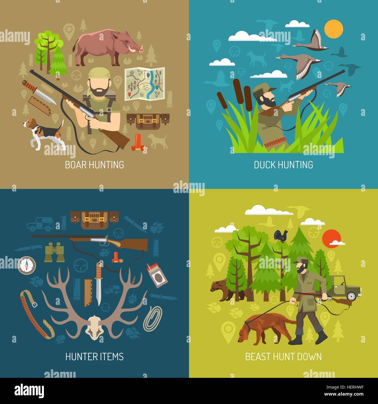 Hunting infographics set hi-res stock photography and images - Alamy
