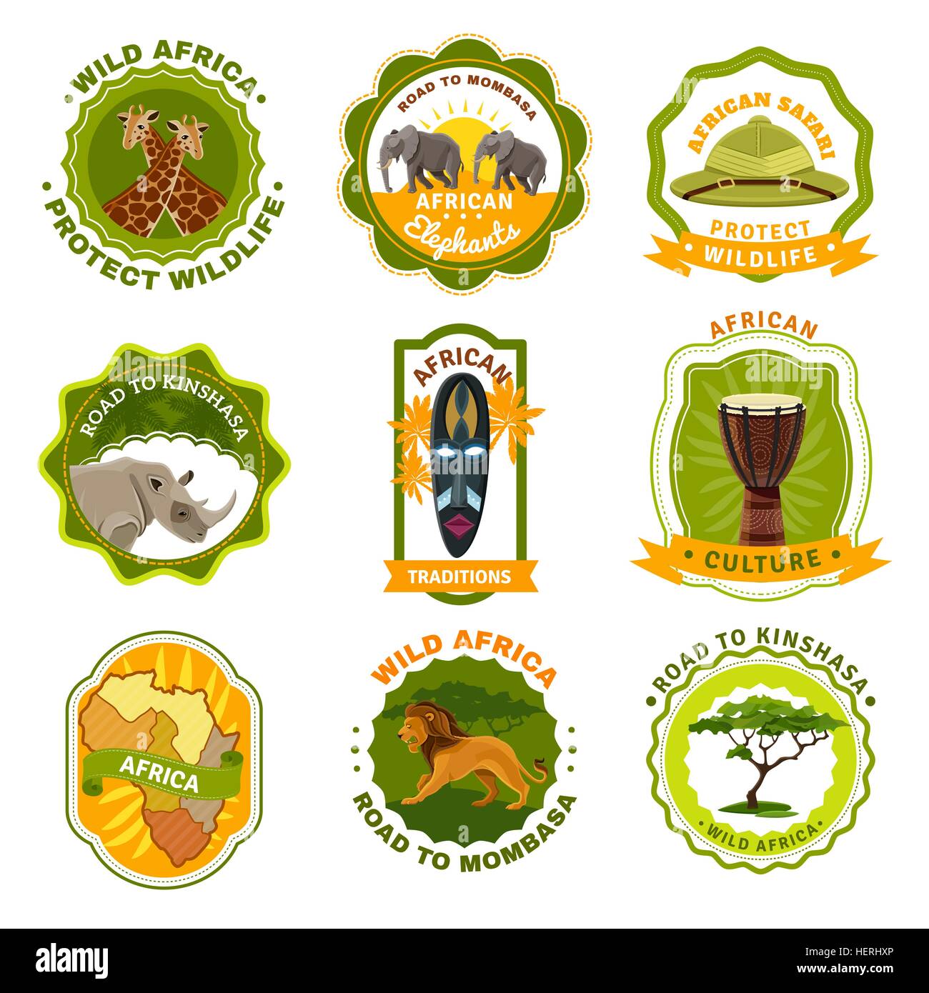Africa Emblems Set. Africa emblems set with travel and traditions ...
