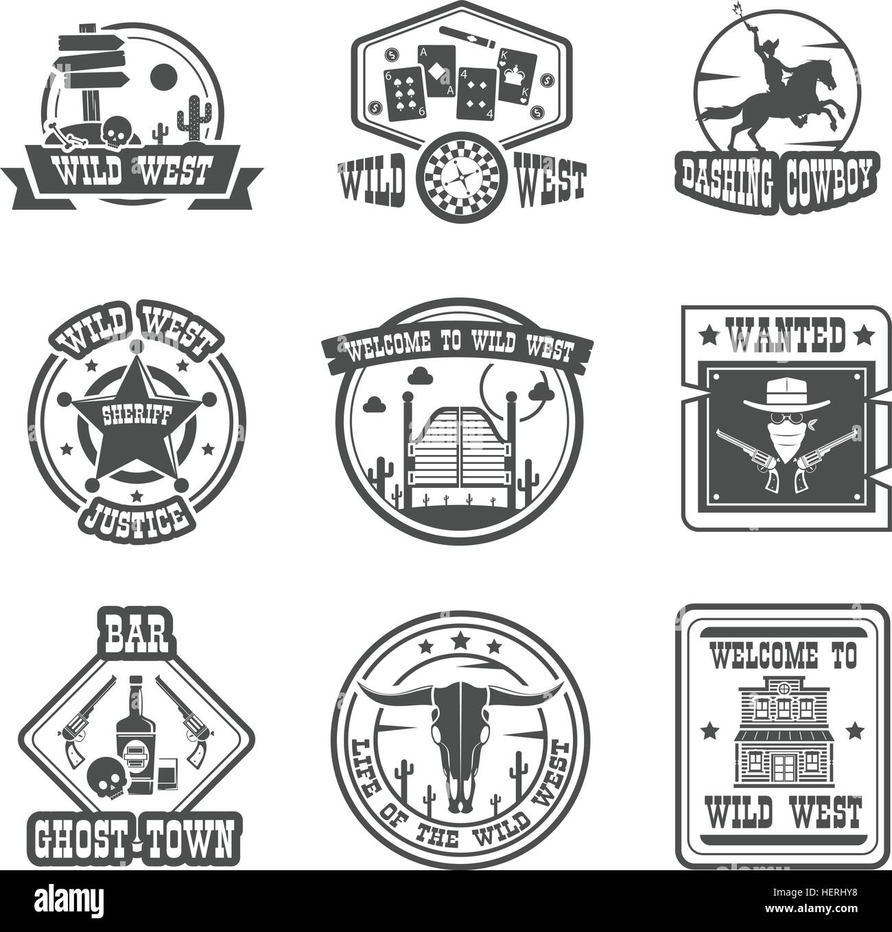 Cowboy label set. Cowboy black label set with wild west symbols ...