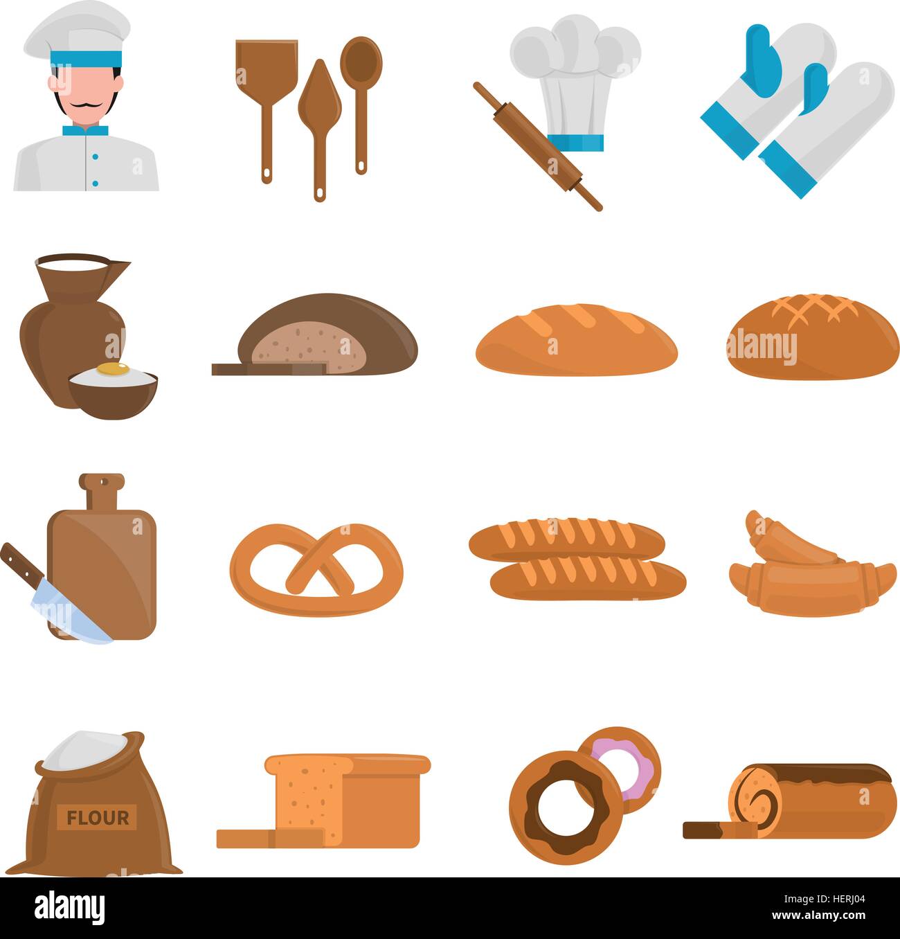 Bakery icons set. Bakery flat icons set with bread and pastry symbols ...