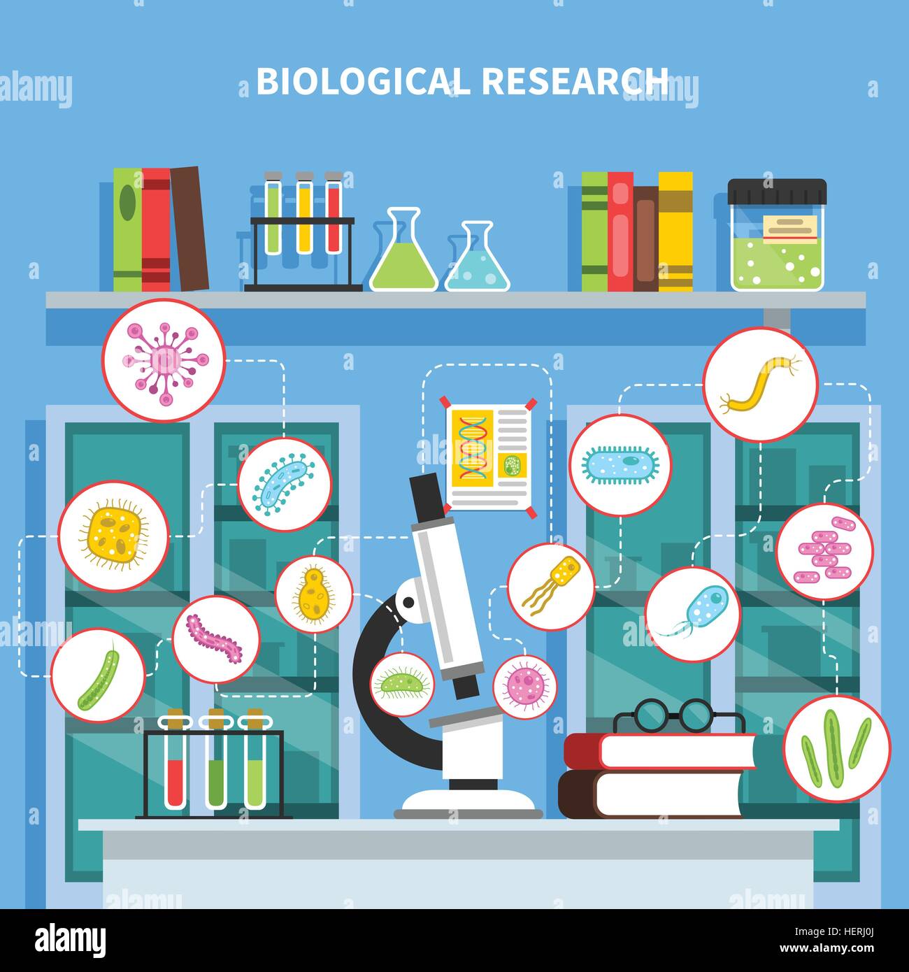 Microbiology concept illustration. Microbiology lab concept with ...