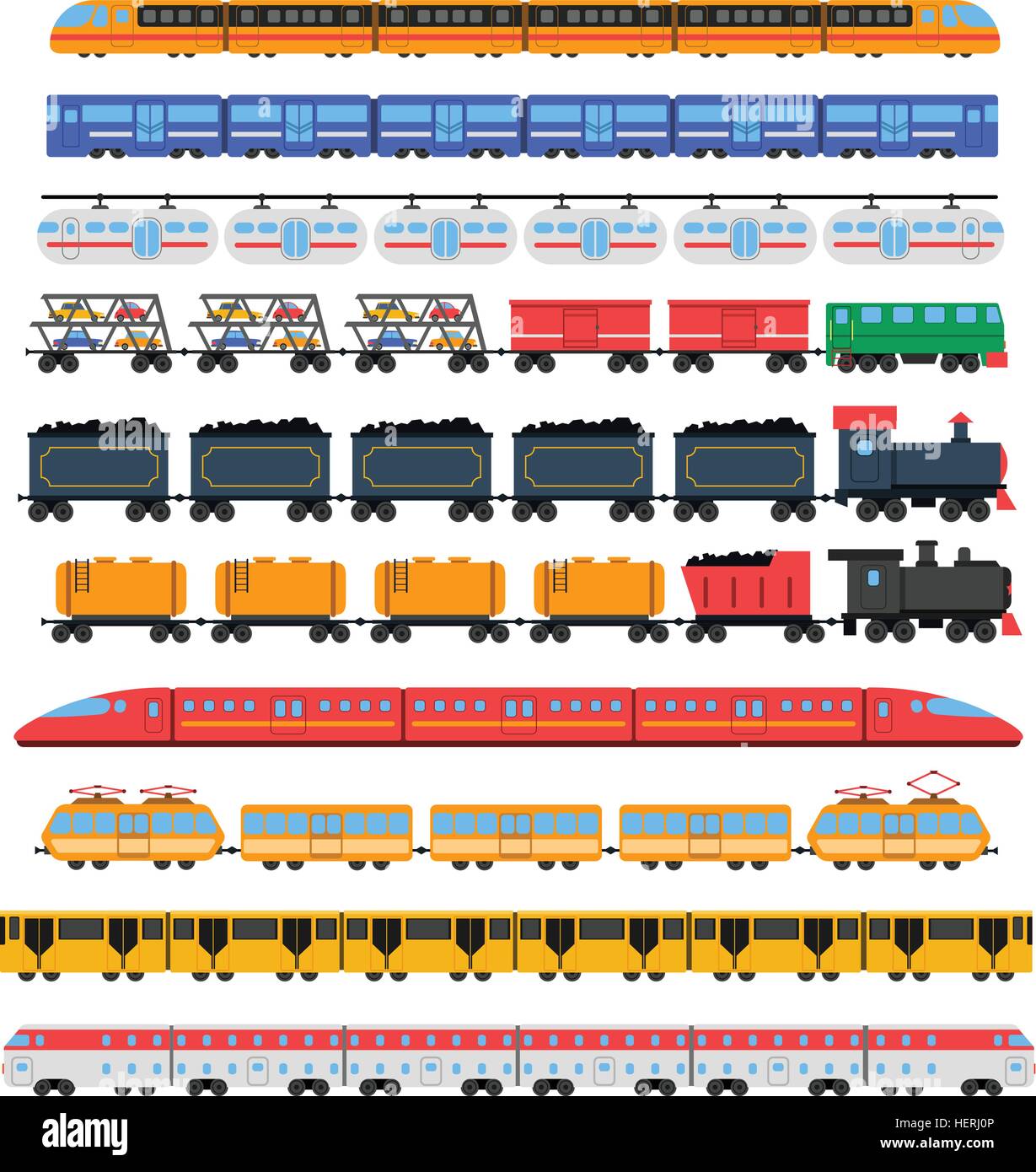 Train icons set. Train icons set with passenger and cargo transport ...