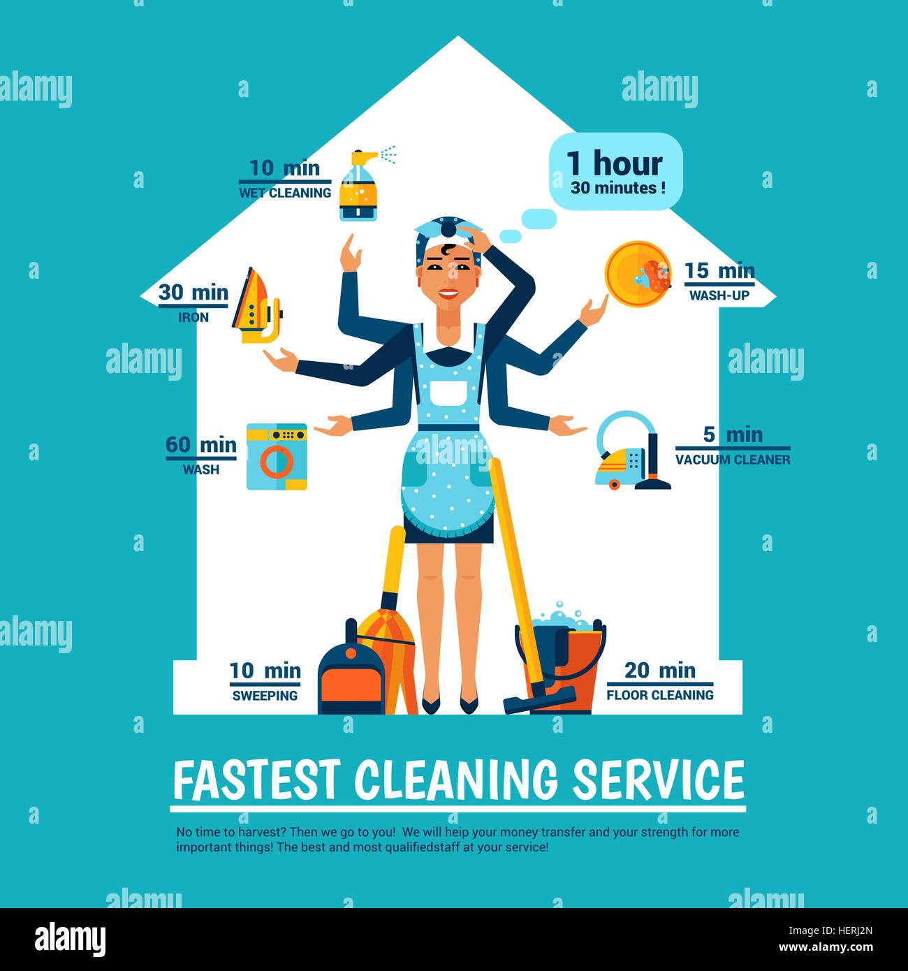 Woman Cleaning Vector Illustration. Fastest cleaning service design ...
