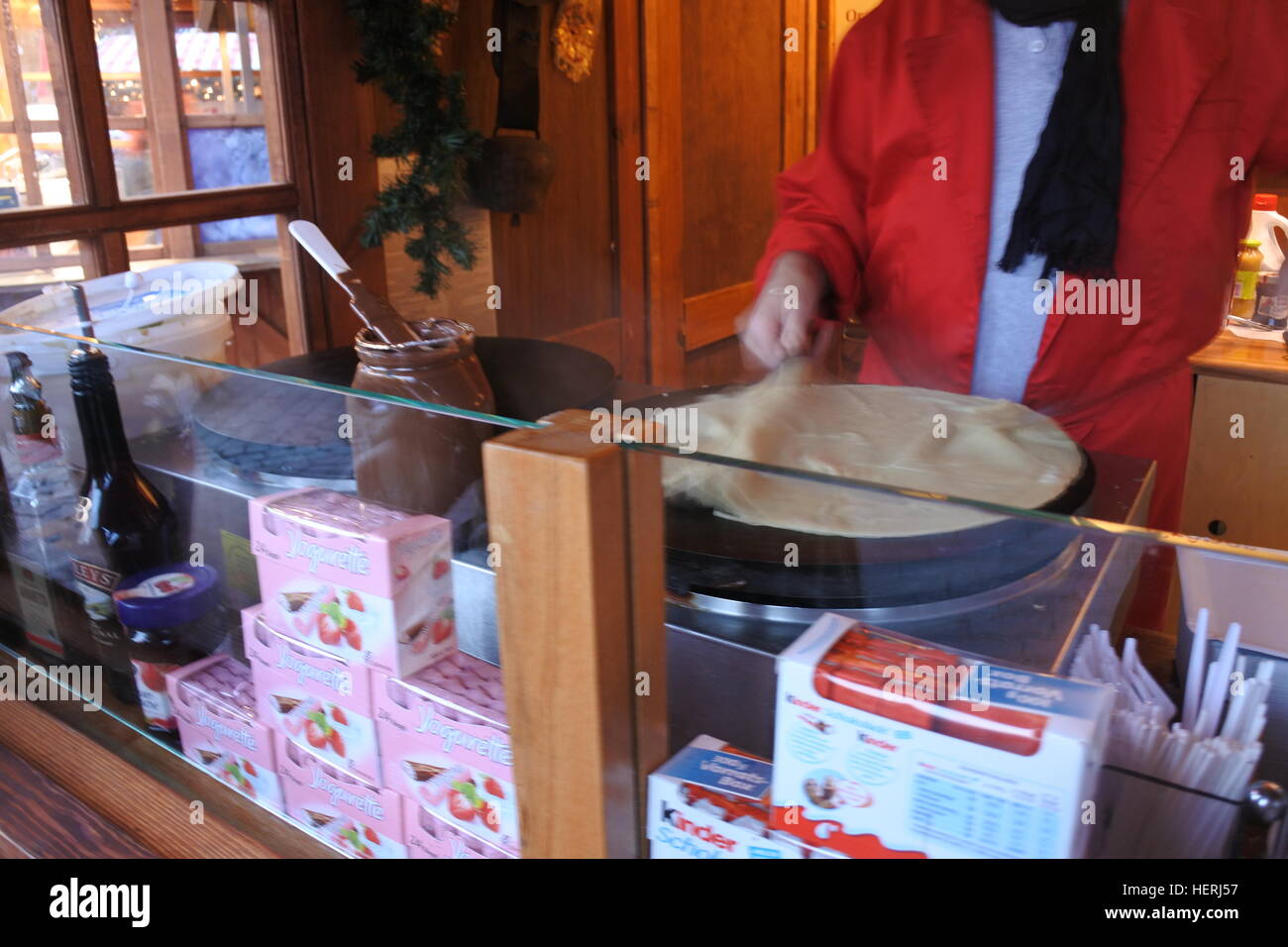 chef making chocolate crepes at berlin germany christmas market Stock ...