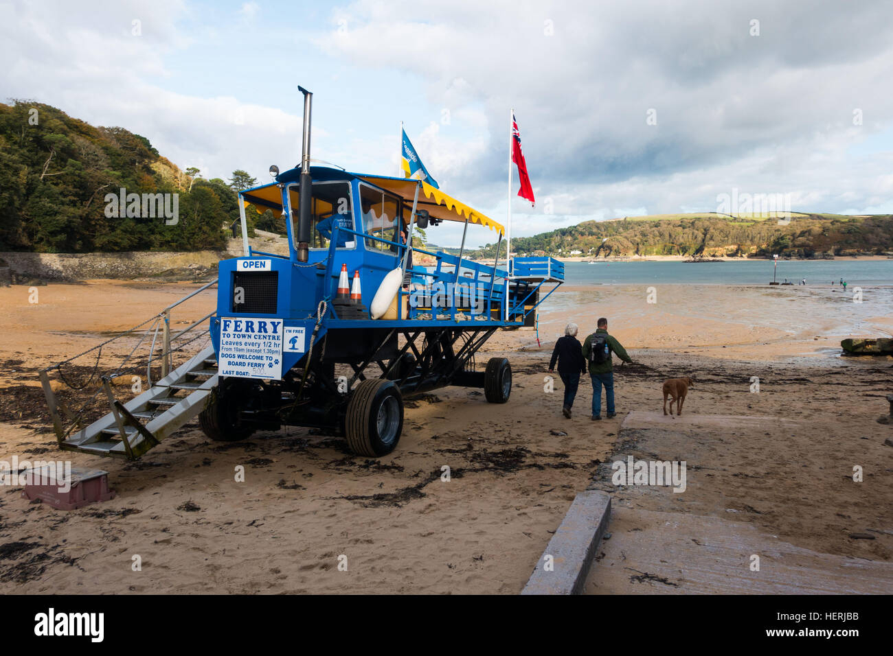 The North Sands to Salcombe Ferry in South Devon. A tractor/trailer ...