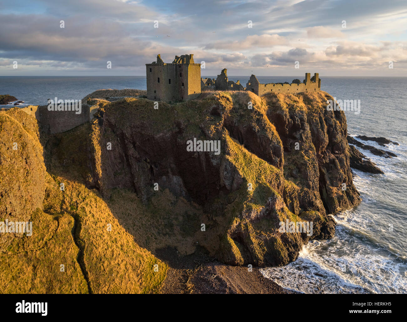 Dunnottar Castle near Aberdeen in North East Scotland is a ruined cliff ...