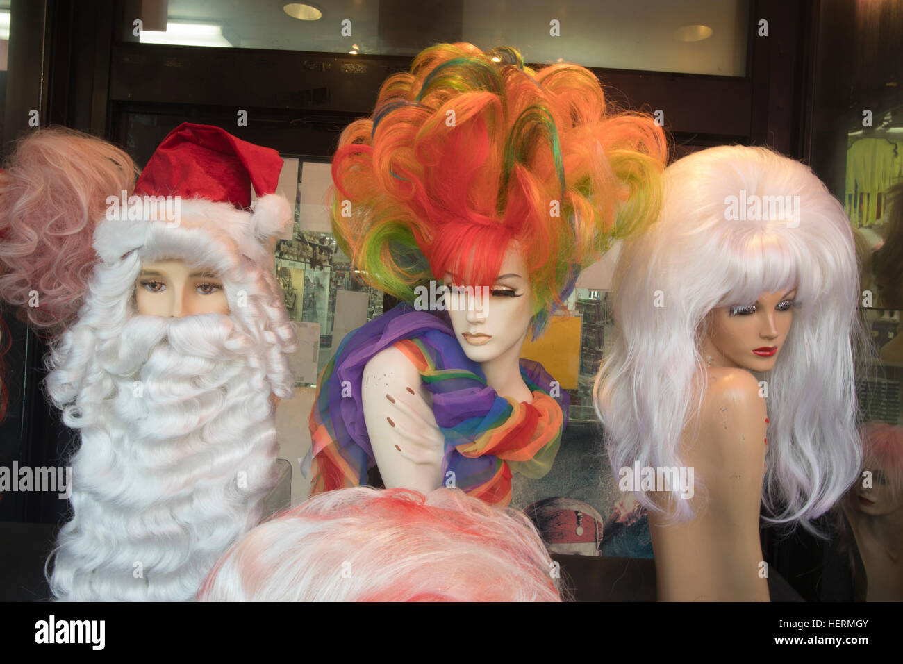 Wigs in a shop window, Hollywood Boulevard, Hollywood, California ...
