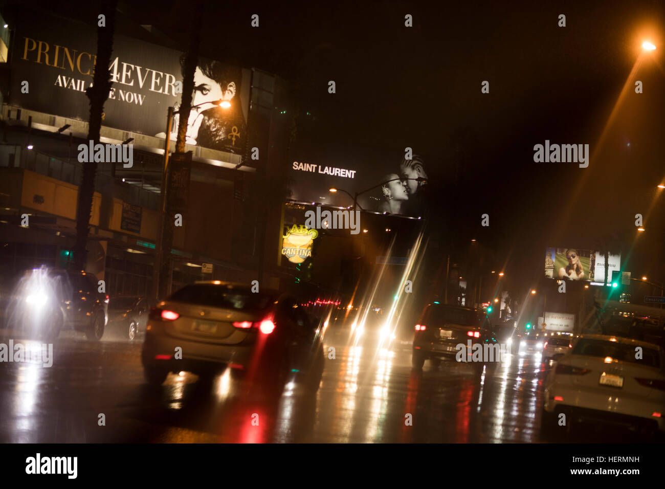 Sunset Strip, Sunset Boulevard, on a rainy night, Los Angeles ...