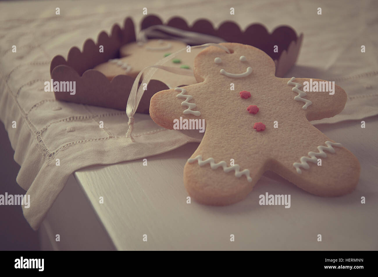 Gingerbread man cookies on a table Stock Photo - Alamy