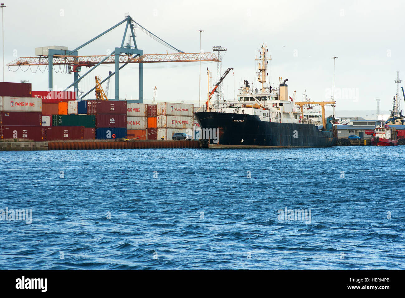 Belfast Harbor showing tall ships at berth and the new buildings built ...
