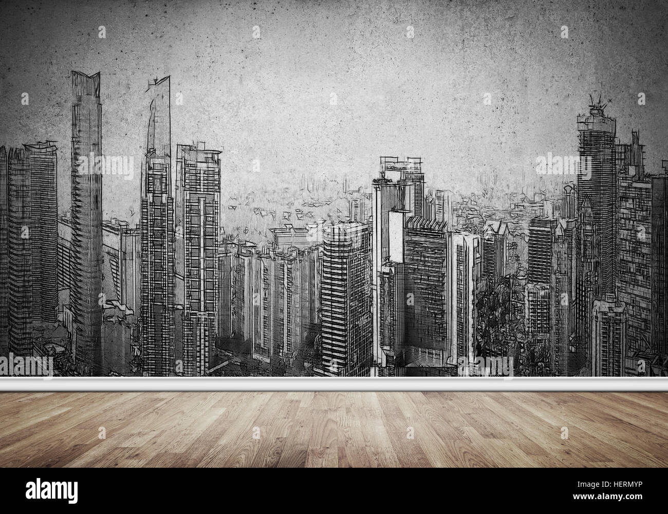 City design on wall Stock Photo - Alamy