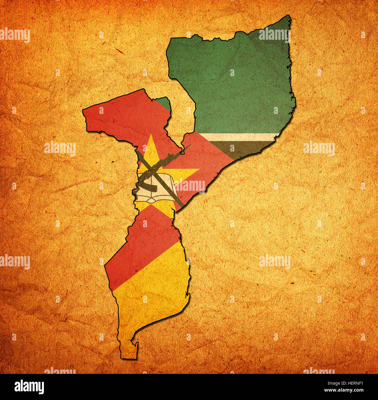 map with flag of mozambique with national borders Stock Photo - Alamy