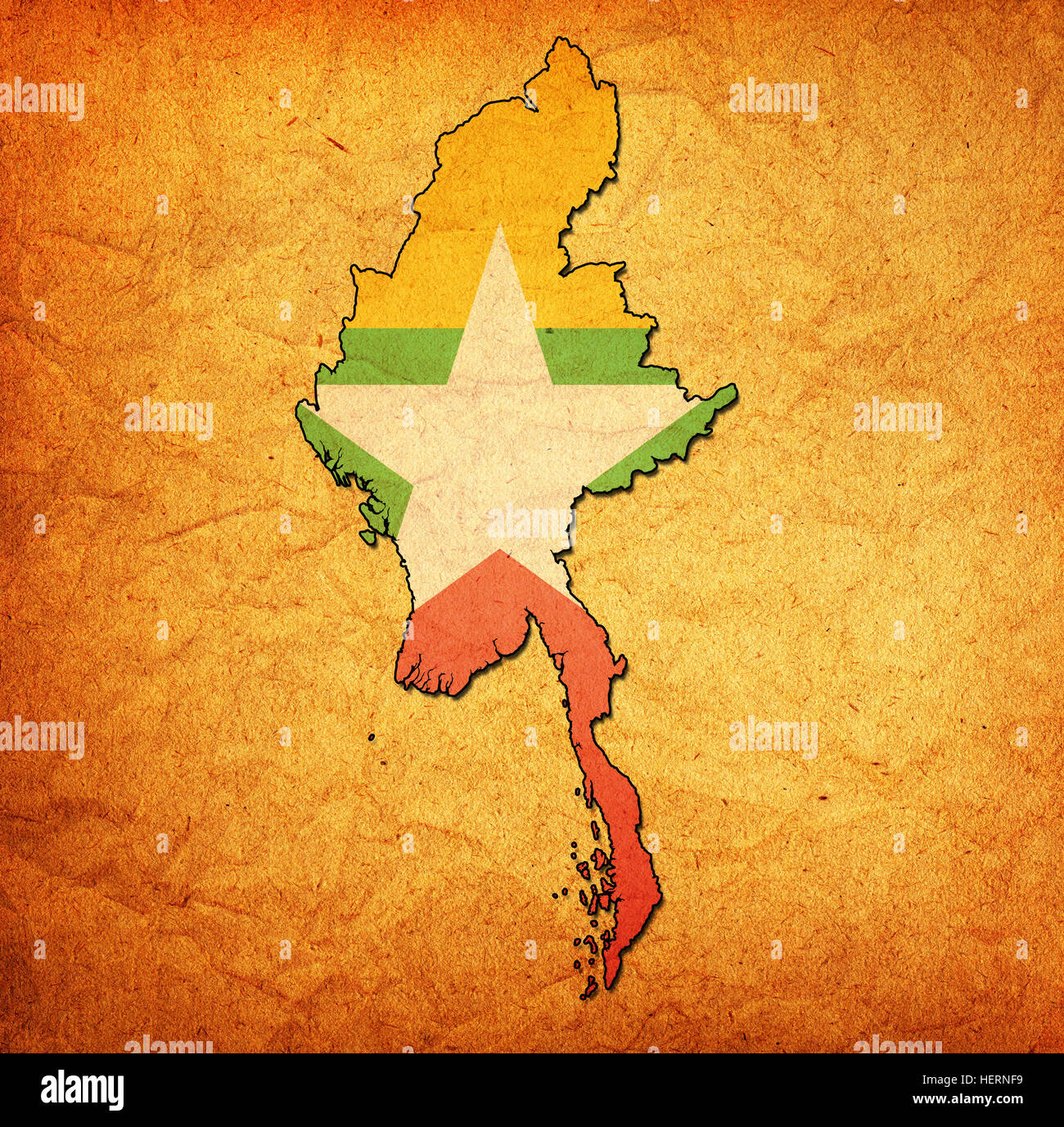 map with flag of myanmar with national borders Stock Photo - Alamy