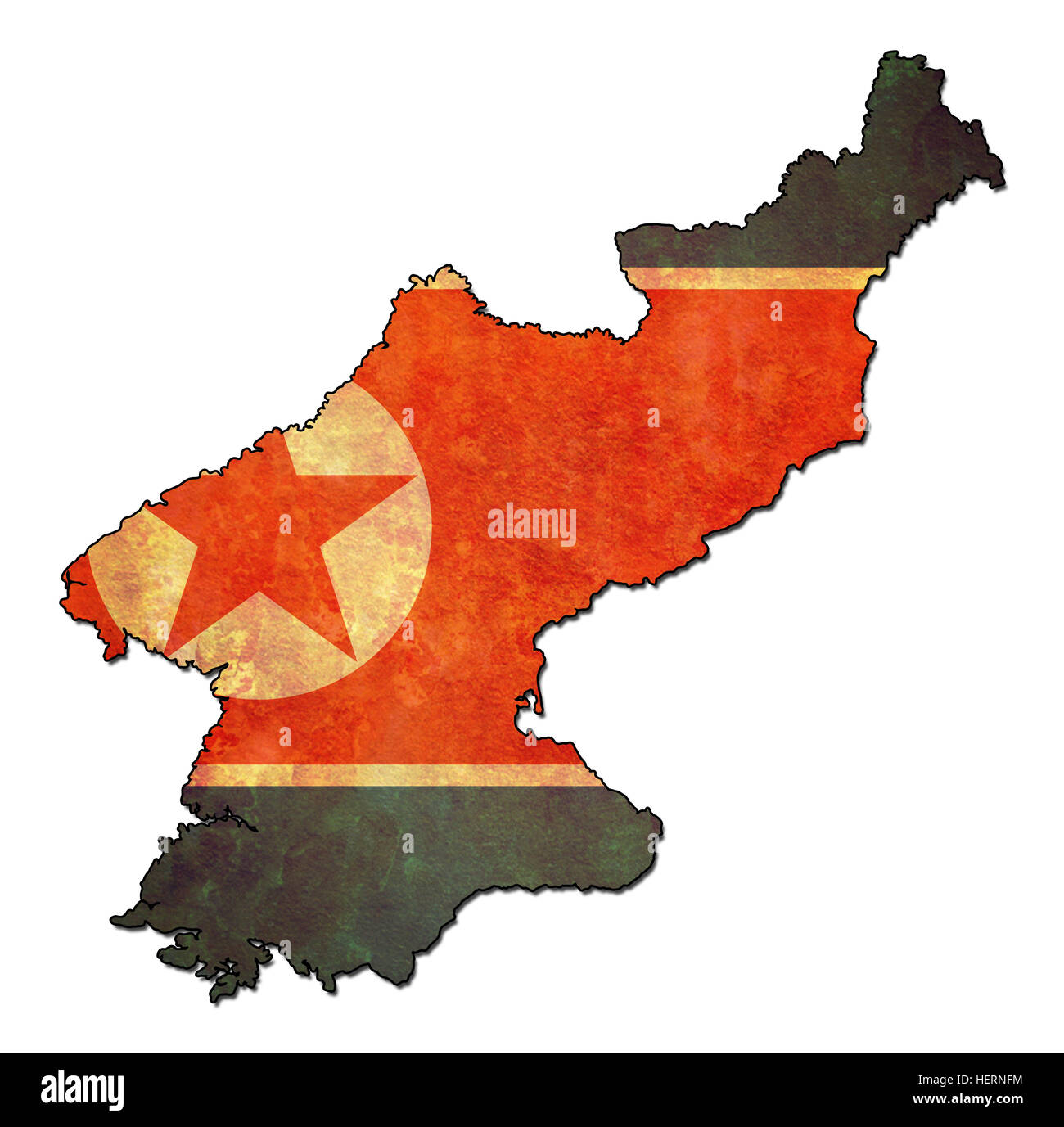 map with flag of north korea with national borders Stock Photo - Alamy