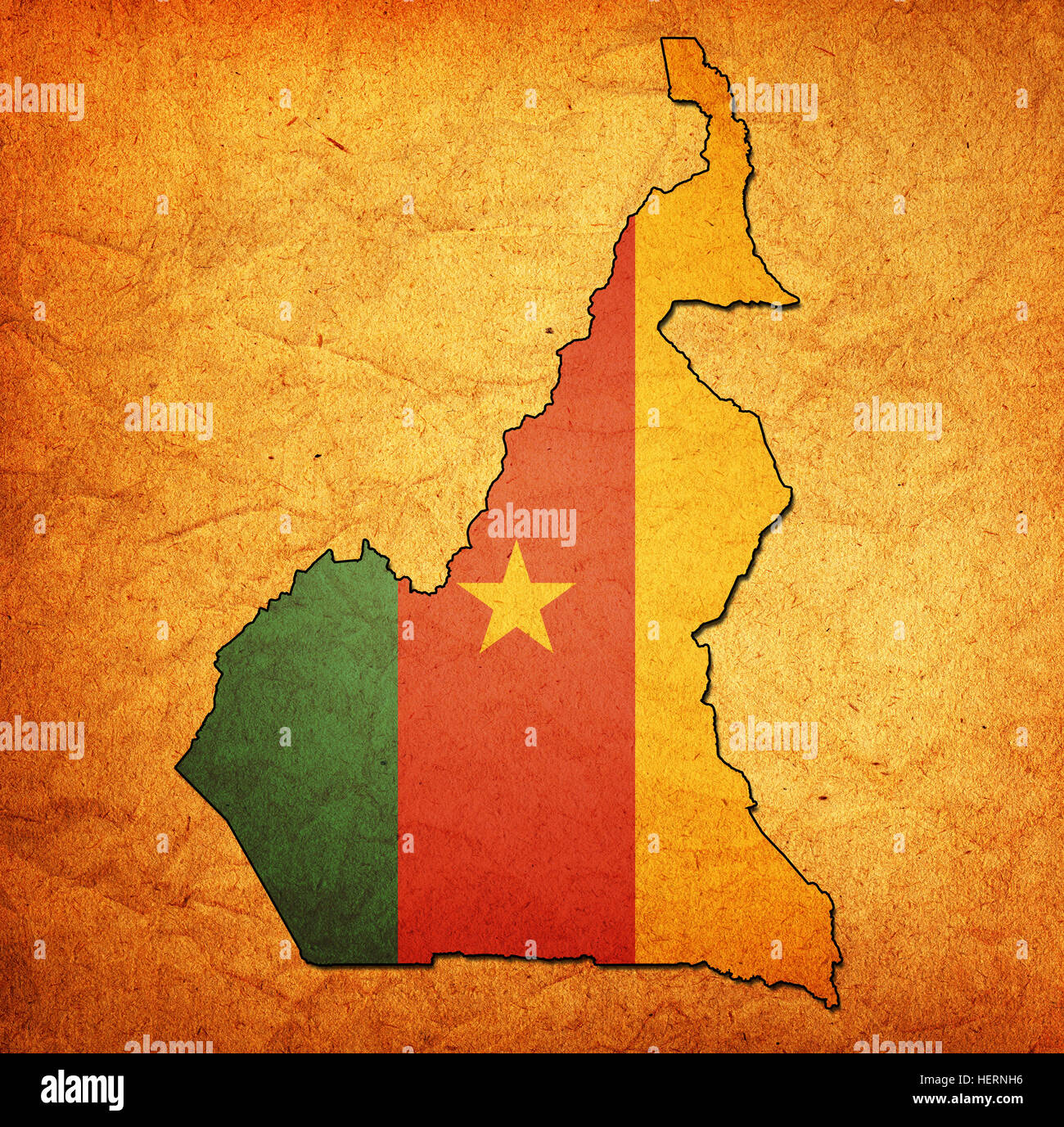 map with flag of cameroon with national borders Stock Photo - Alamy