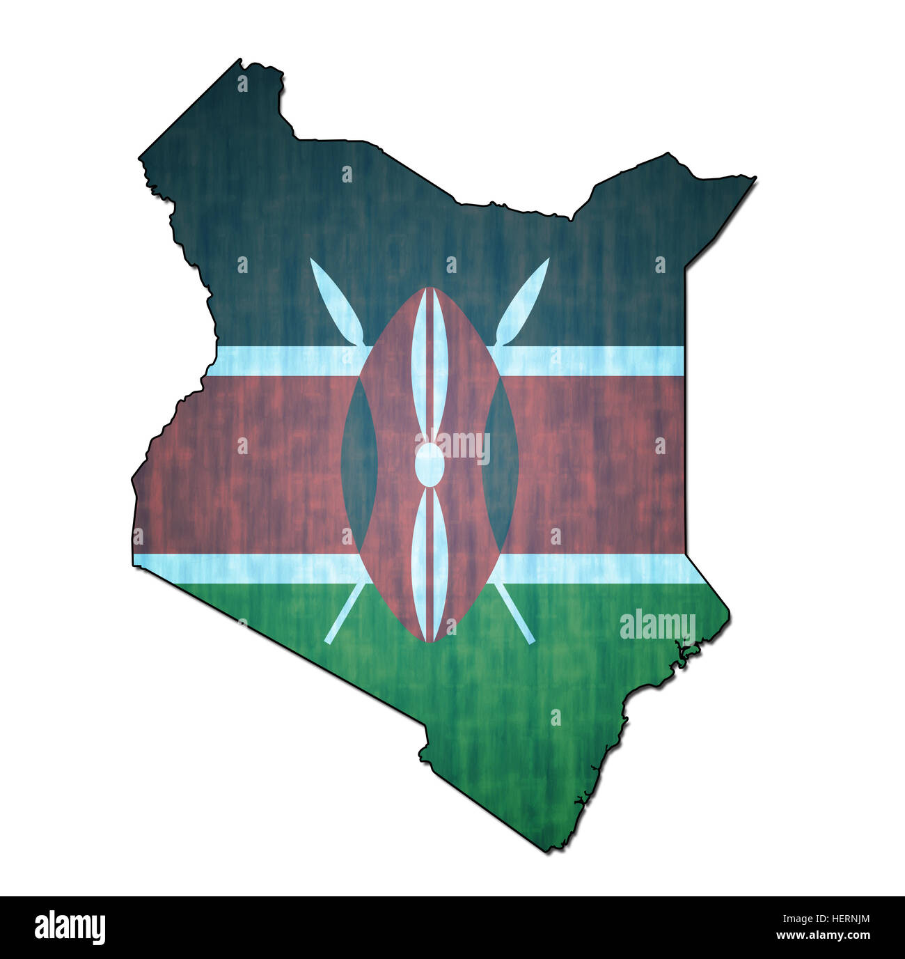 map with flag of kenya with national borders Stock Photo - Alamy