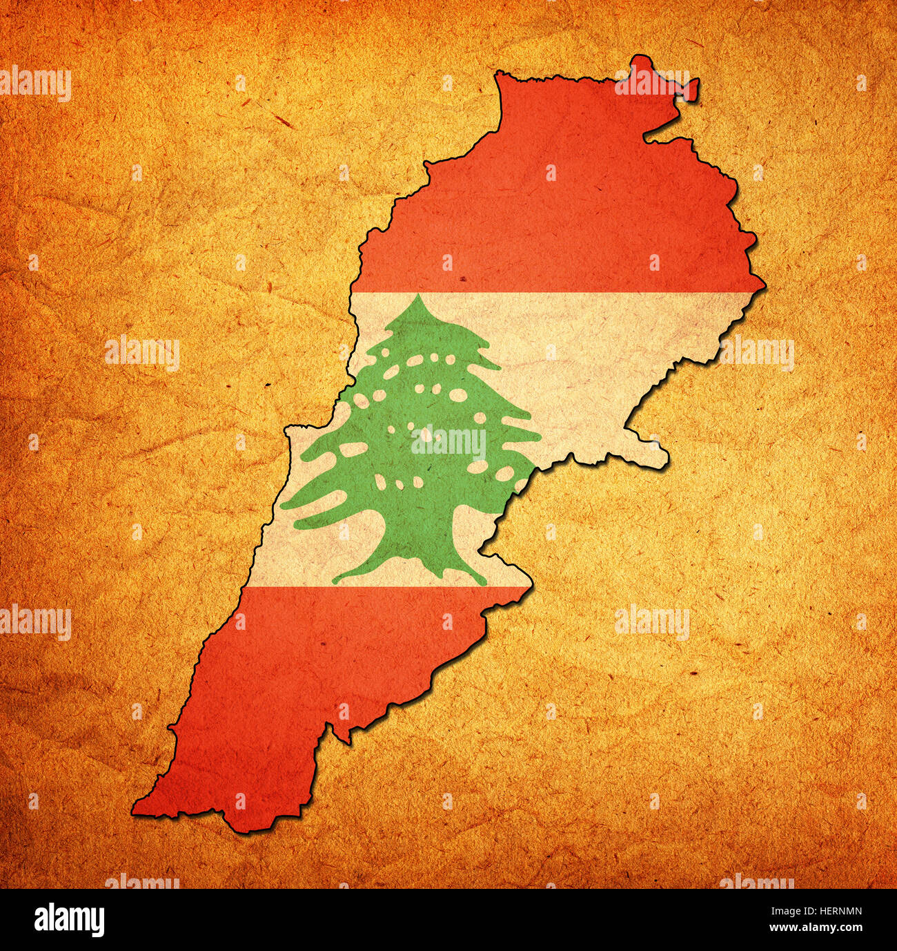 map with flag of Lebanon with national borders Stock Photo - Alamy