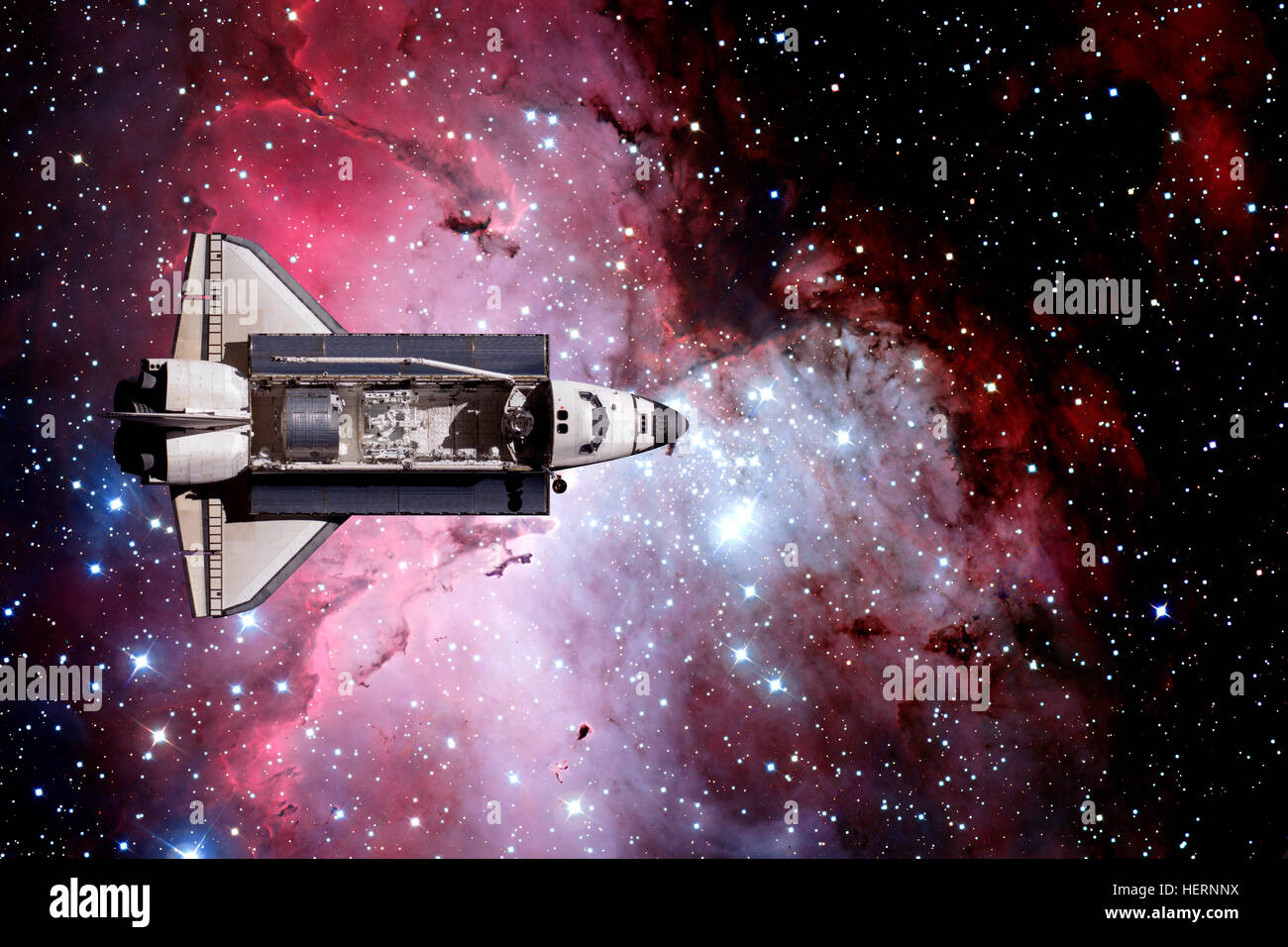 Space Shuttle and aerial night view of the World Stock Photo - Alamy