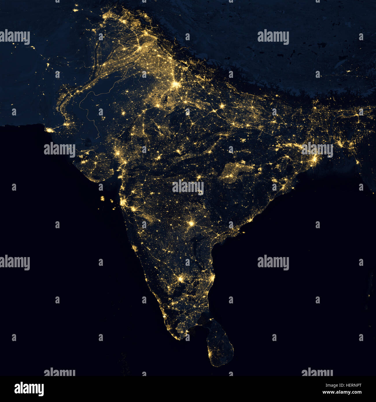City lights on world map. India Stock Photo - Alamy