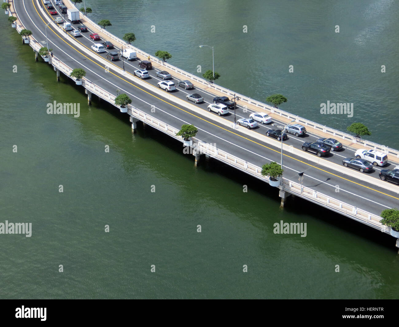 Aerial view of cars driving along an overseas road, Miami, Florida, USA ...