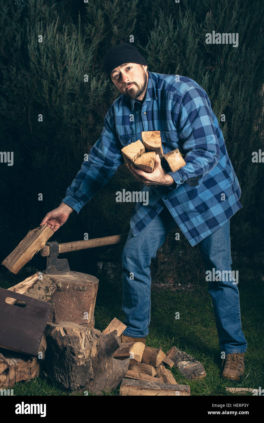 Man collecting firewood Stock Photo - Alamy