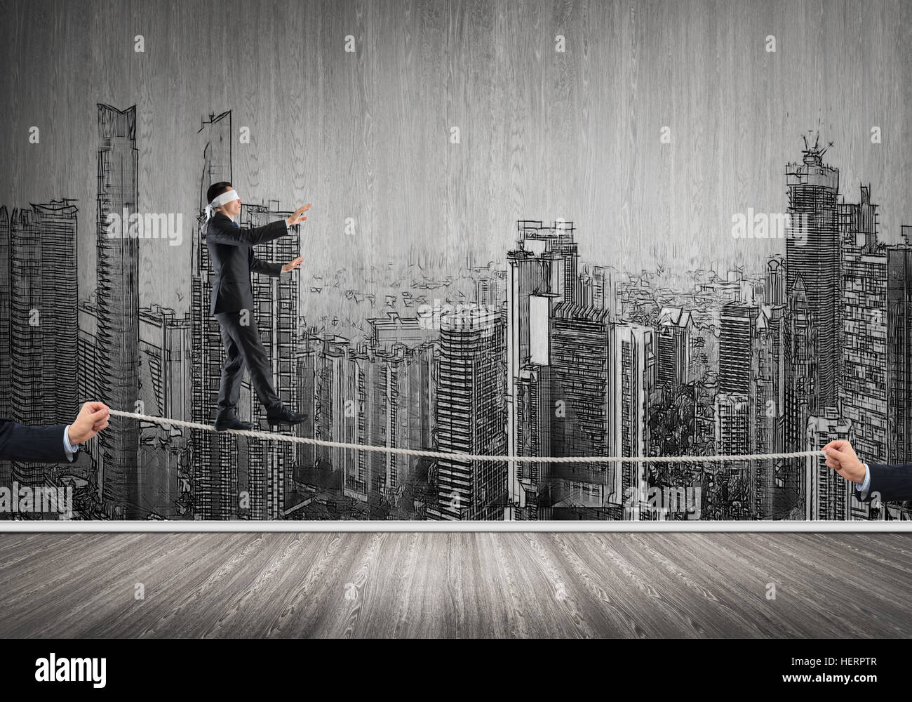 Business concept of risk support and assistance with man balancing on ...