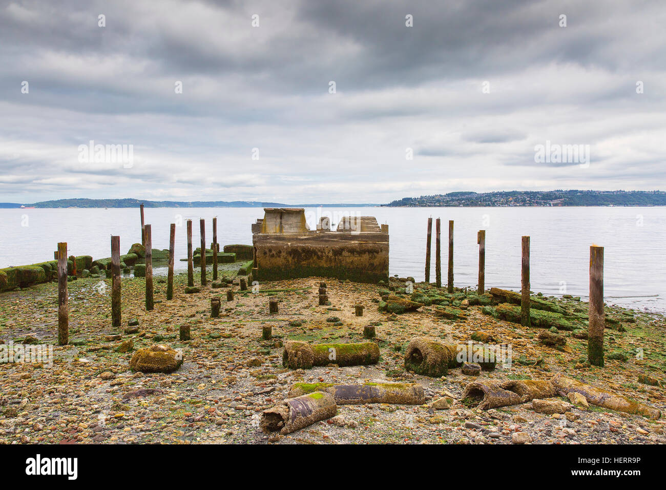Ruins of old industrial activity on Commencement Bay, Tacoma, WA Stock ...