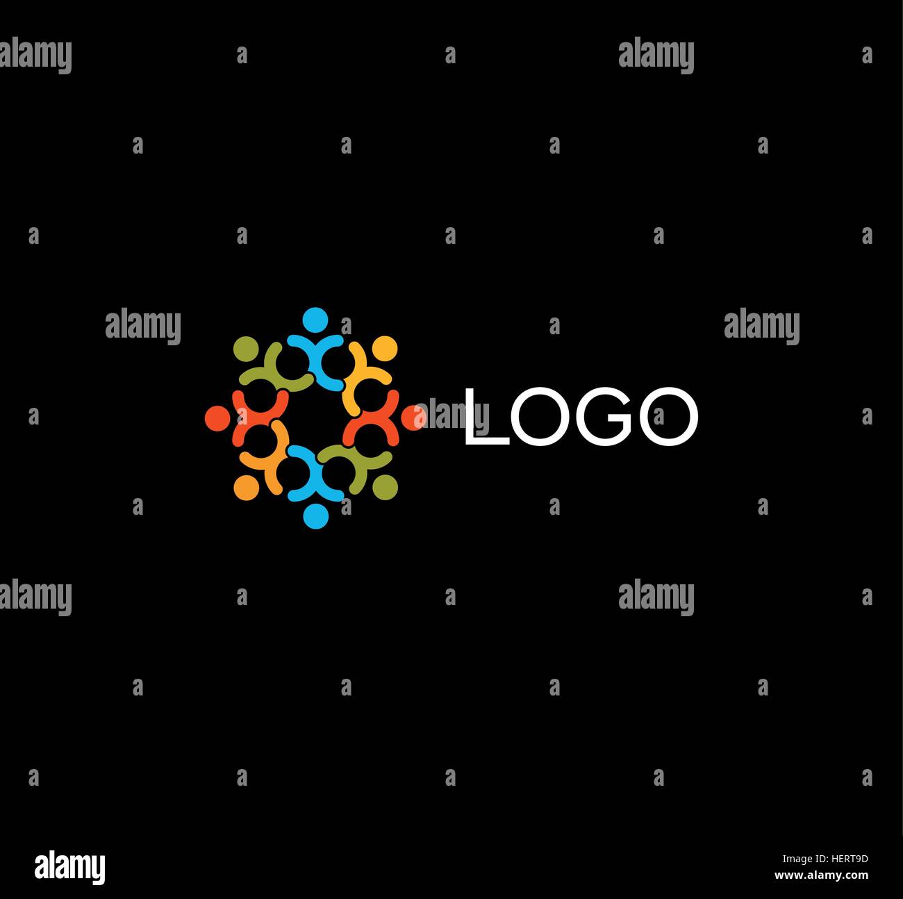 Isolated human silhouettes holding hands logo. People unity logotype ...