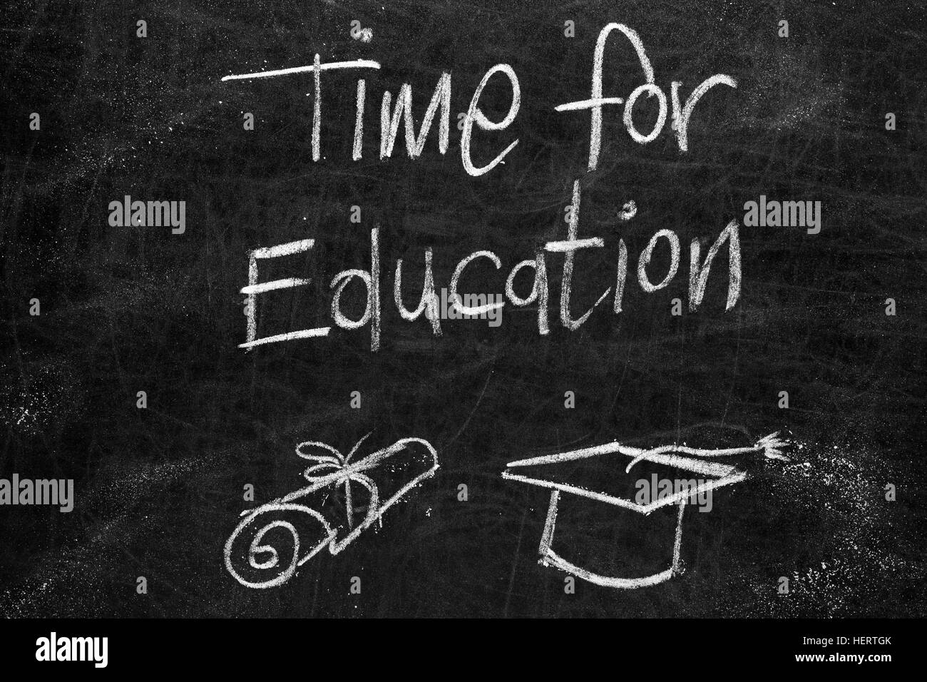 Written time for education on the blackboard with white chalk Stock ...