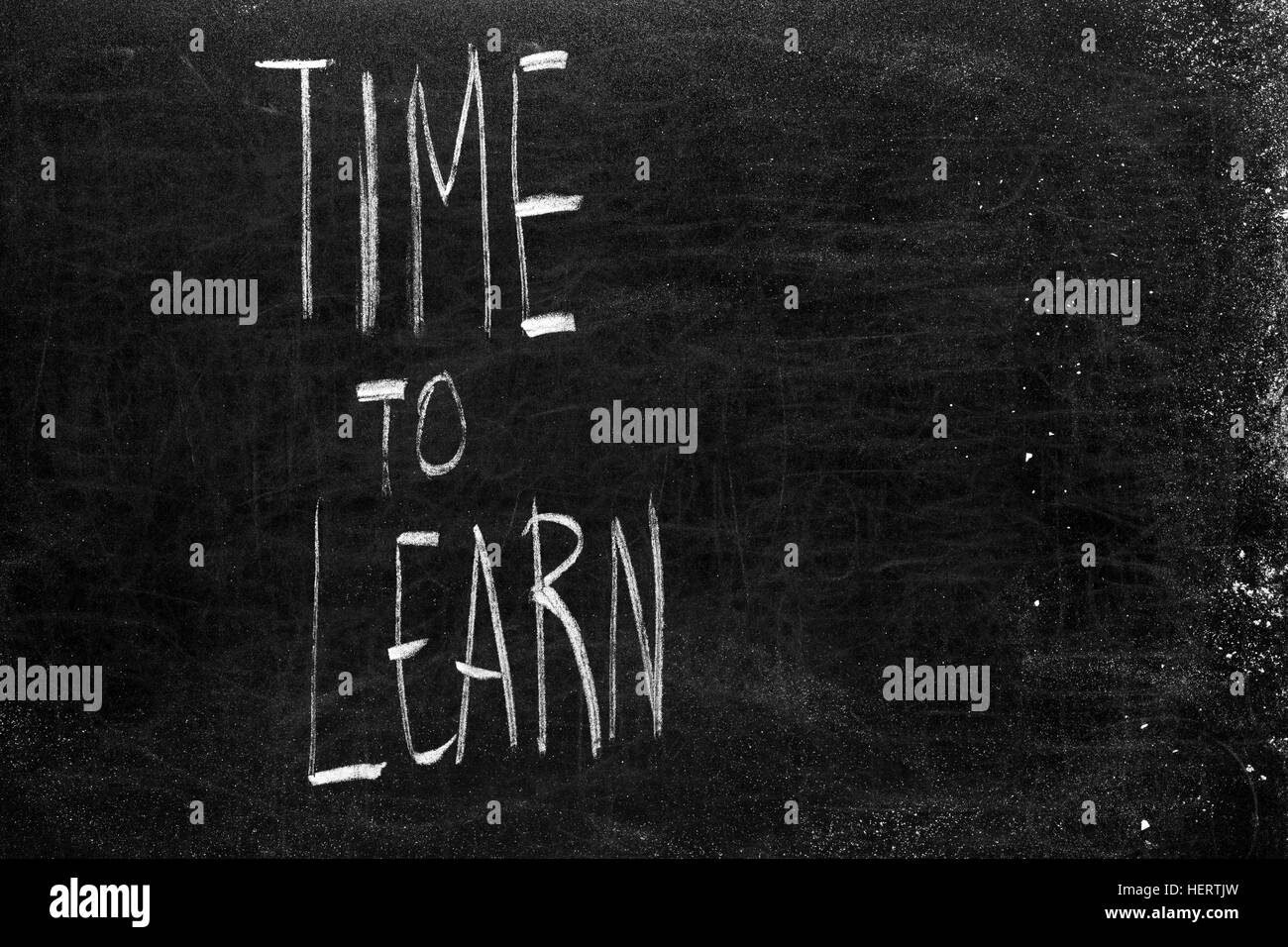 Written time to learn on the blackboard with white chalk Stock Photo ...