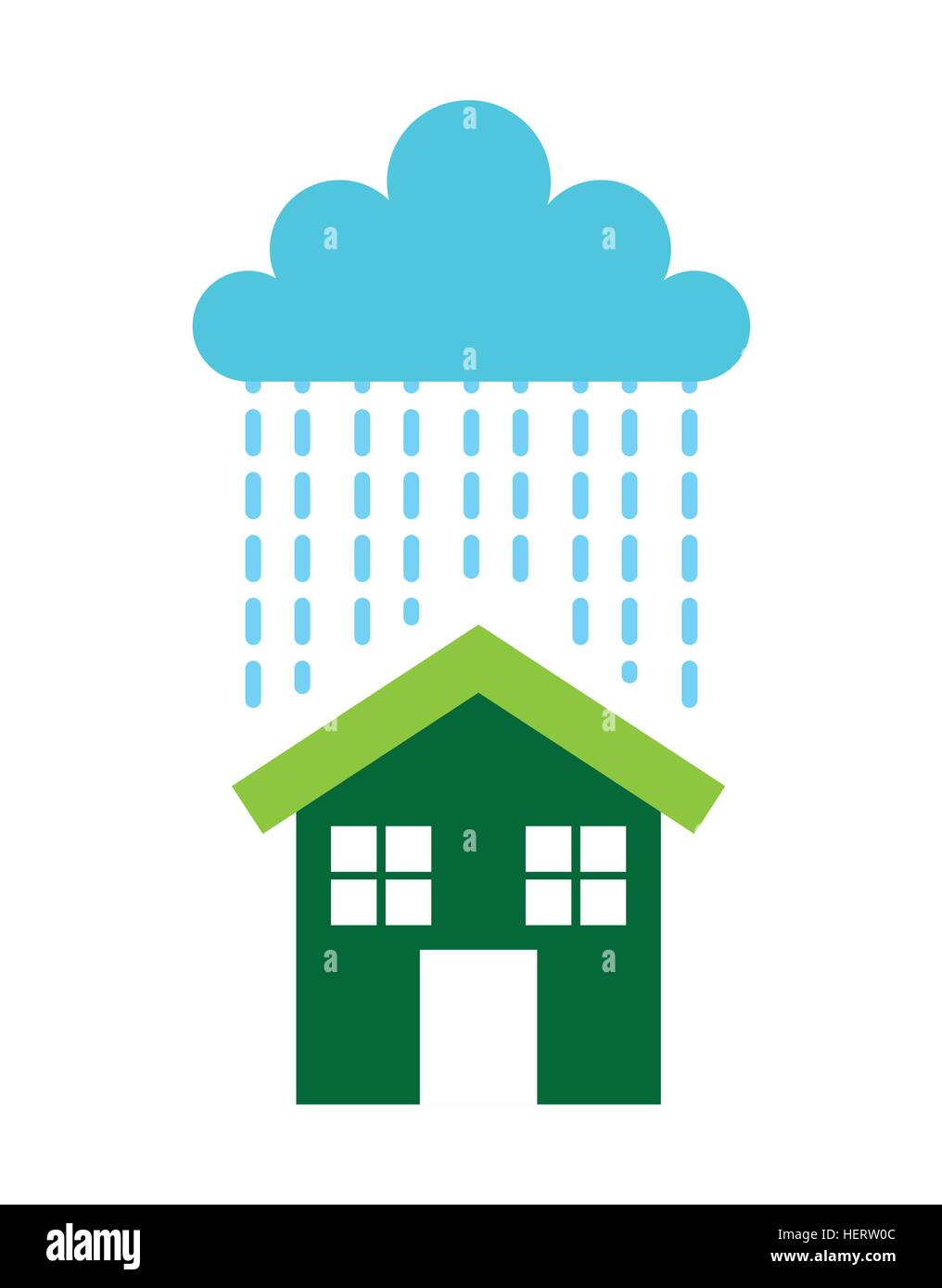 green house with cloud and rain over white background. colorful design ...