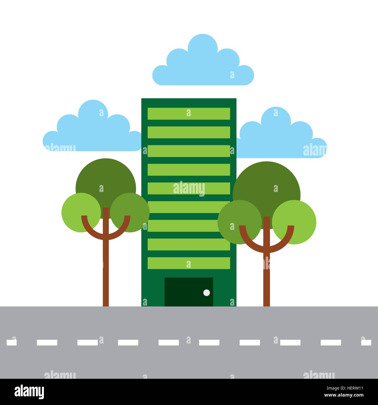 green building and trees over white background. colorful design. vector ...