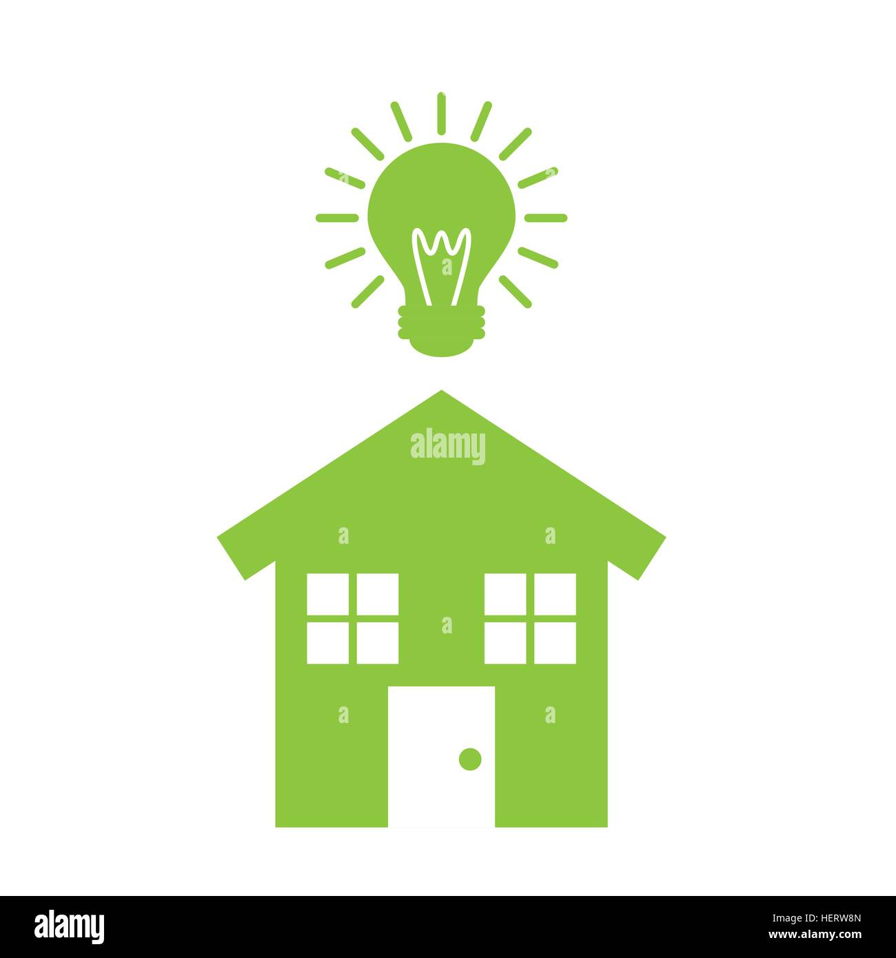 bulb light and house shape icon over white background. think house ...