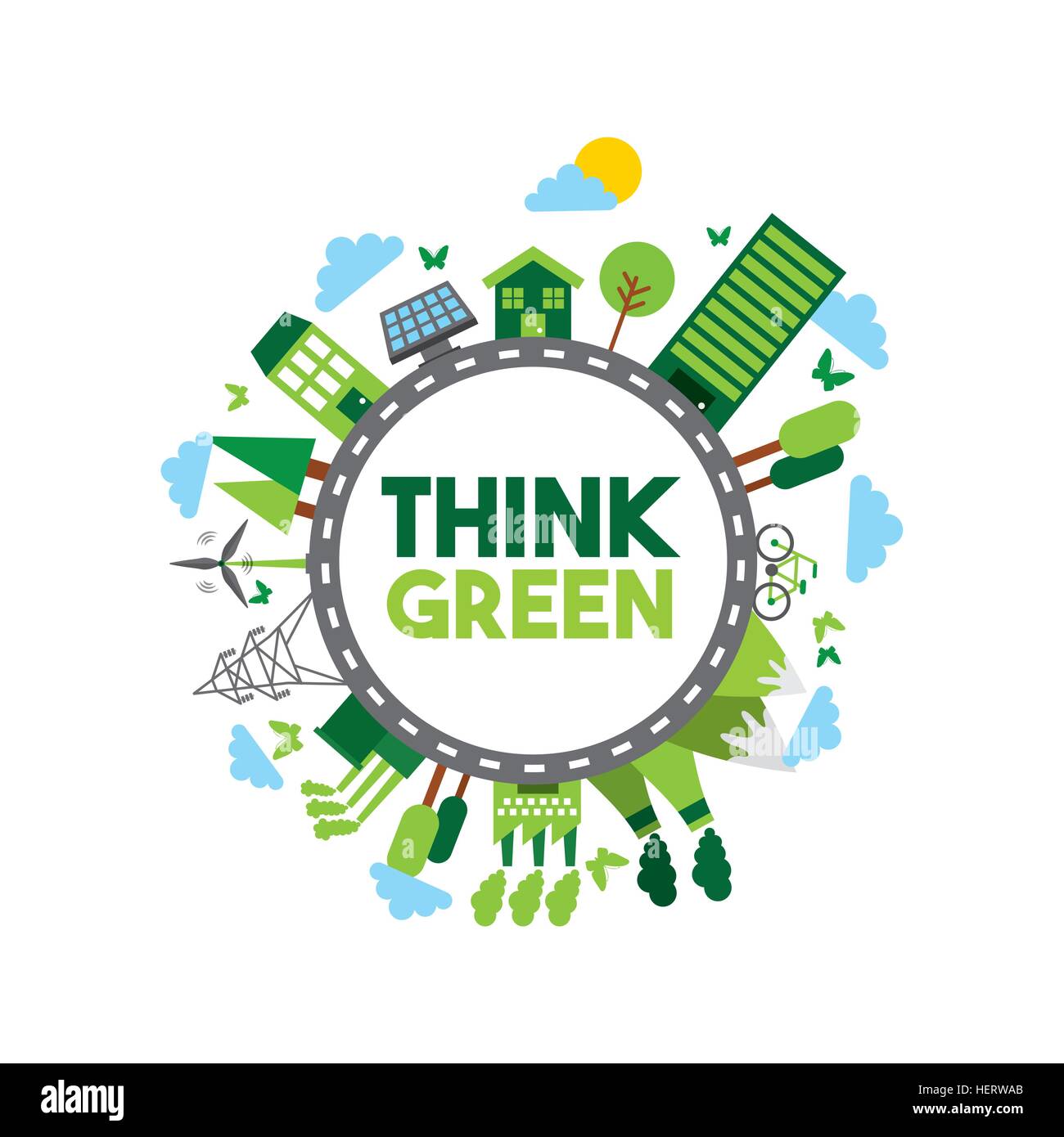 think green and ecology icons around circle shape over white background ...