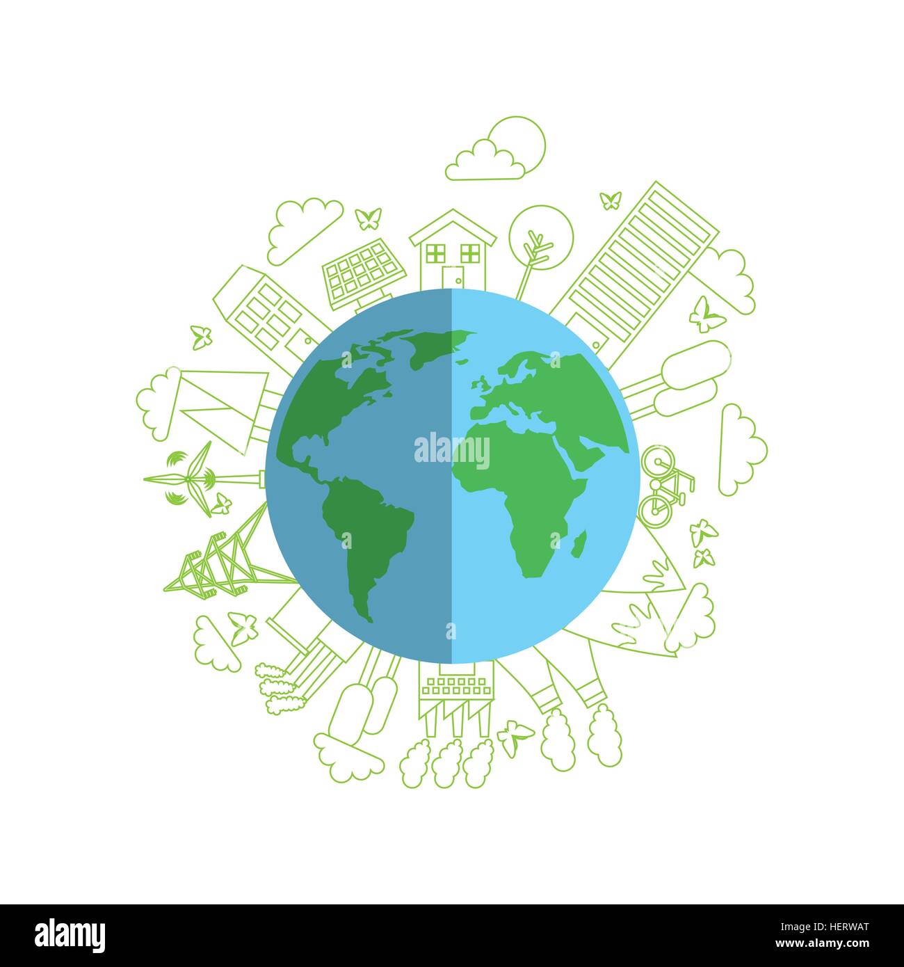 earth planet with ecology and think green icons around over white ...