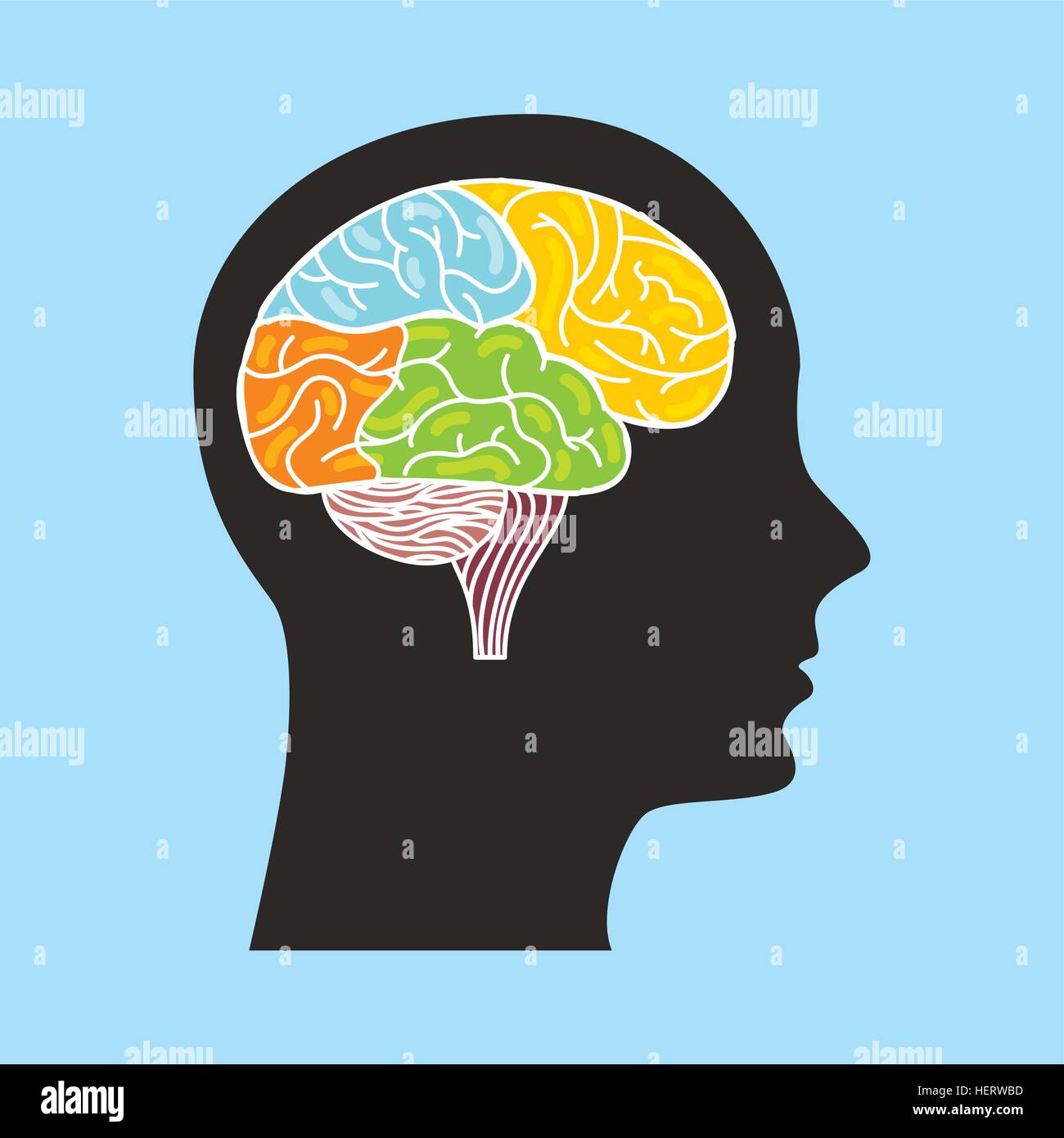 profile head with colorful brain icon over blue background. vector ...