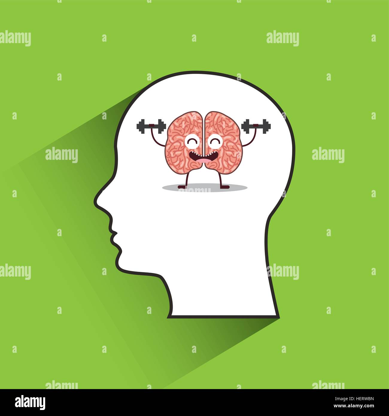 profile head with cartoon brain icon over green background. colorful ...