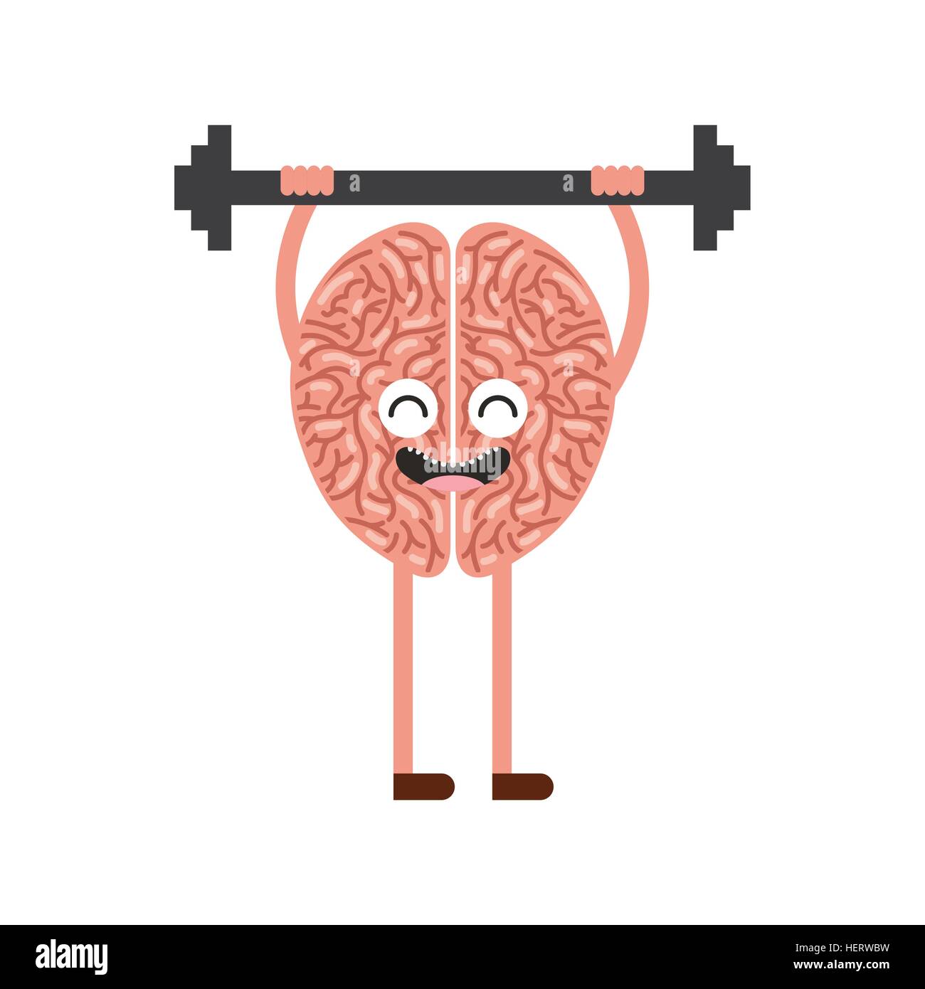 cartoon brain with dumbbells icon over white background. colorful ...