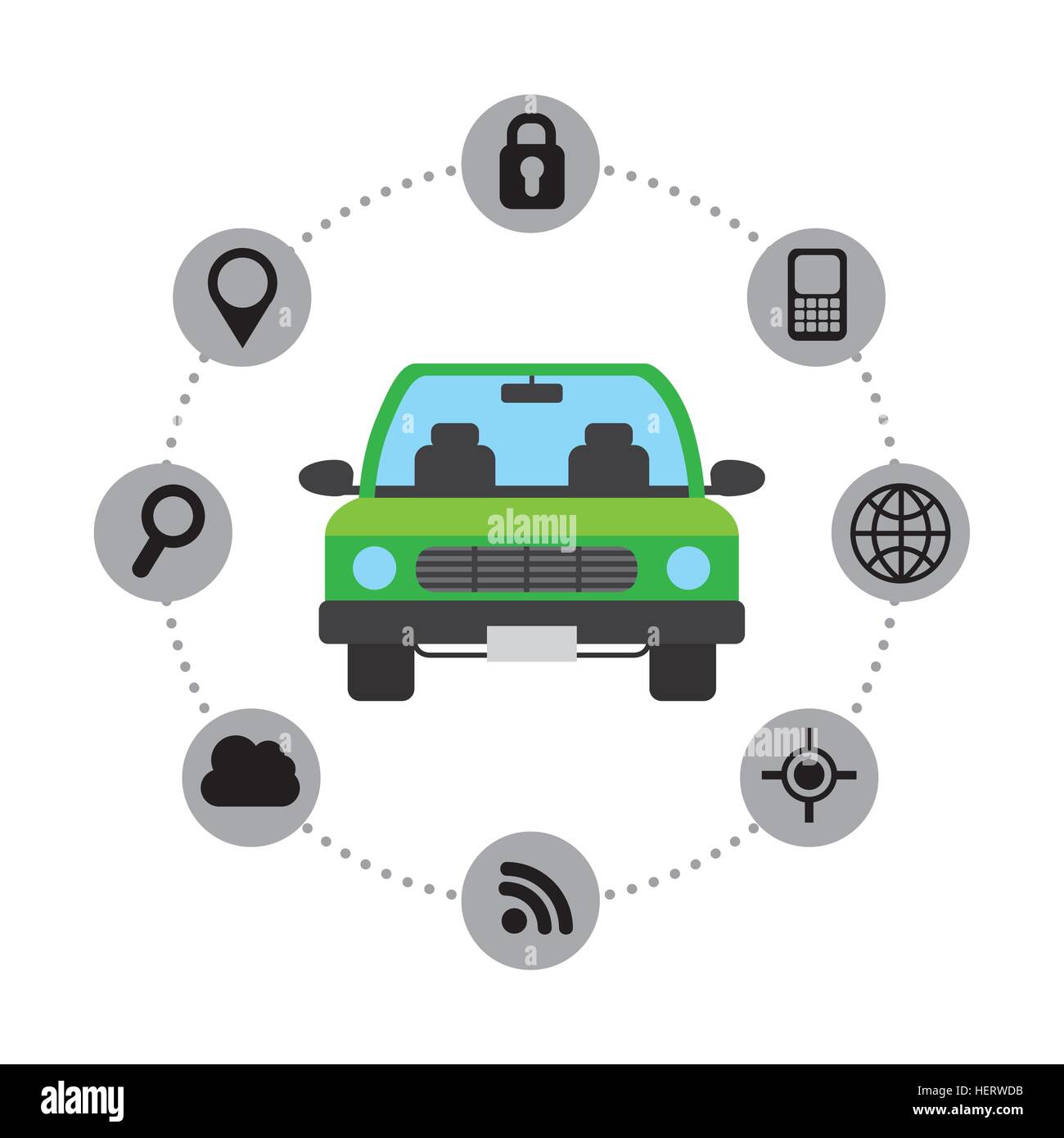 autonomous car with smart icons around over white background. colorful ...