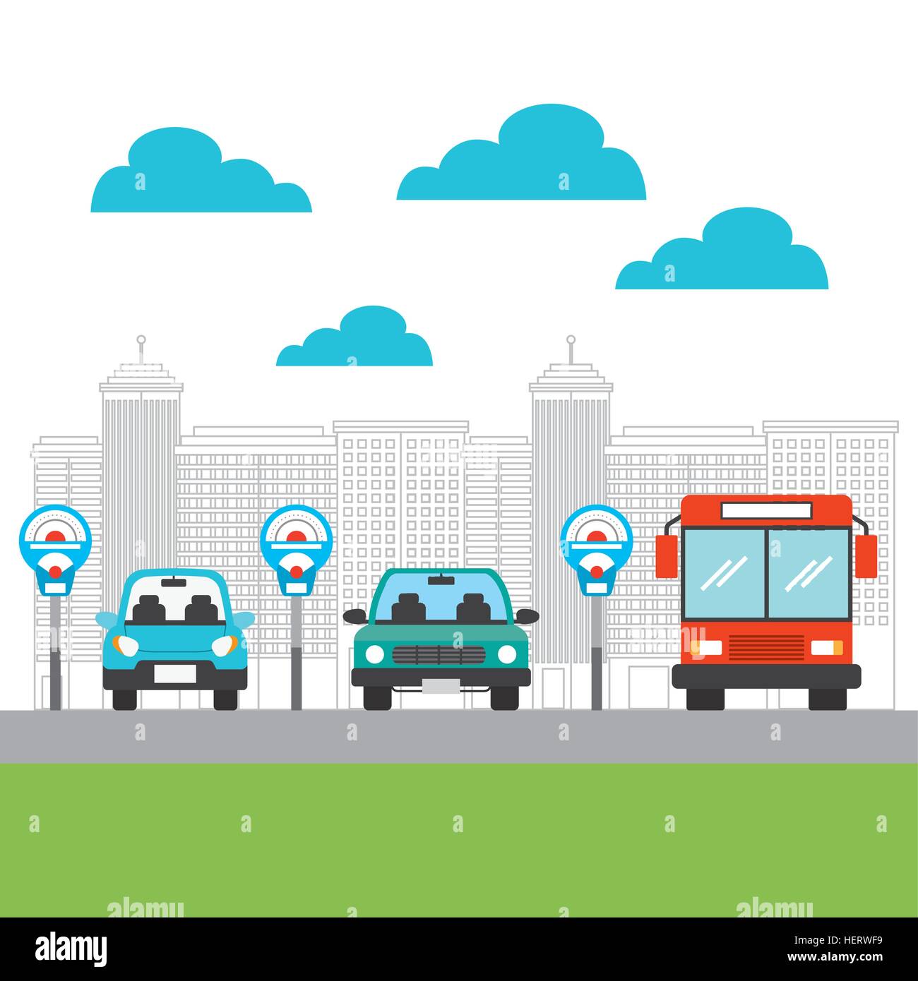 Bus parked in street Stock Vector Images - Alamy