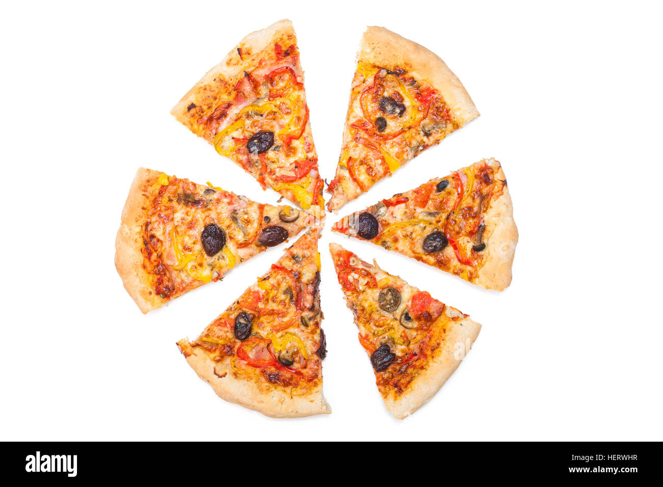 Sliced home made pizza isolated on white background Stock Photo - Alamy