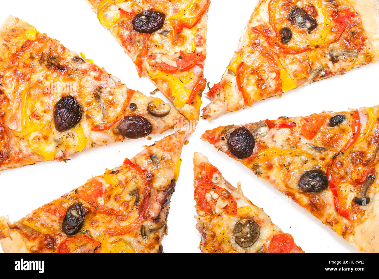 Sliced home made pizza isolated on white background Stock Photo - Alamy