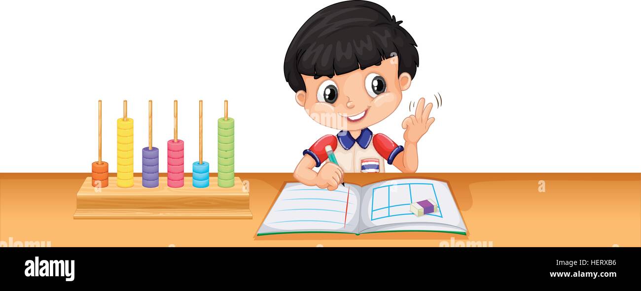 Boy calculating math on the desk illustration Stock Vector Image & Art ...