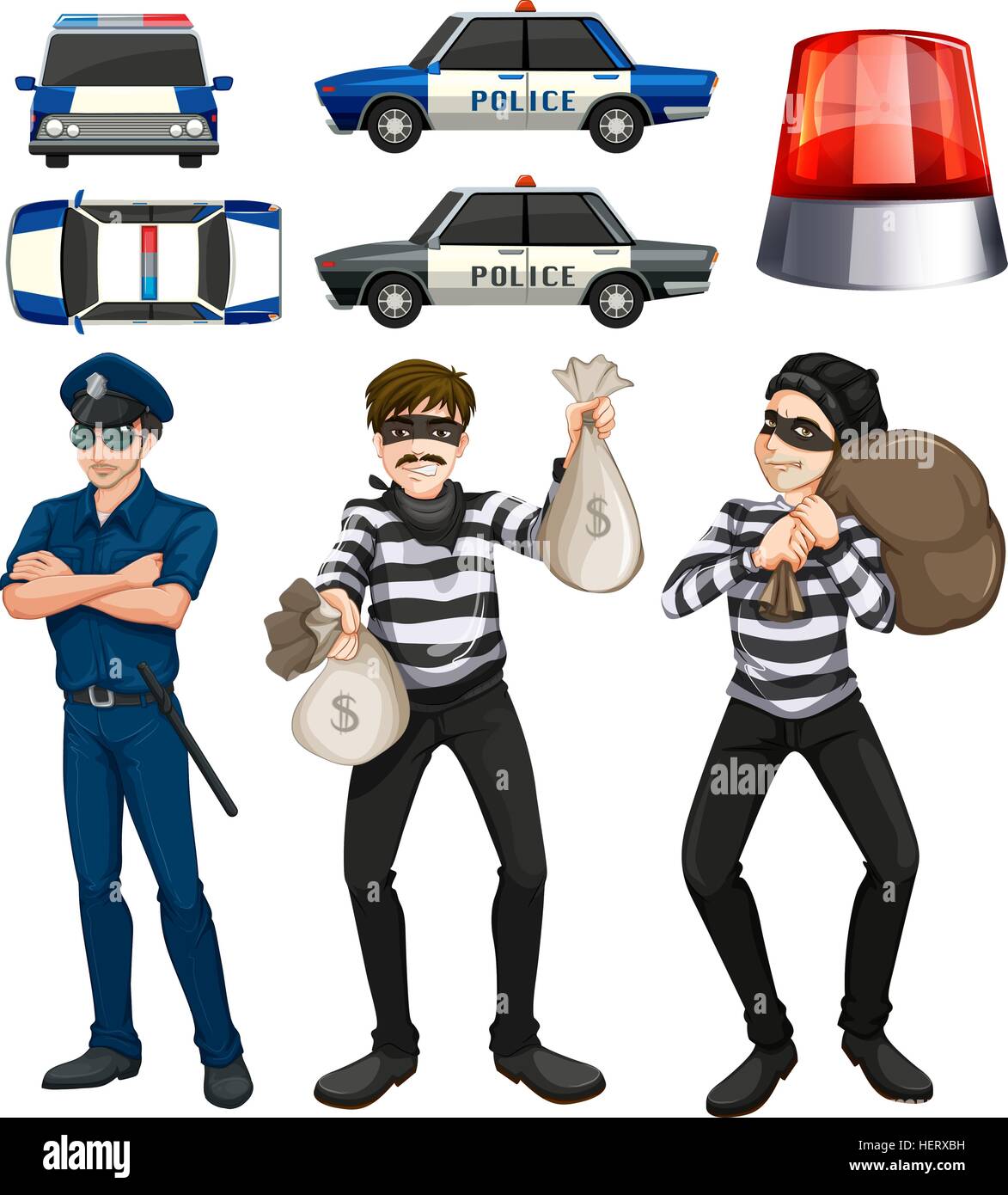 Policeman and robbers set illustration Stock Vector Image & Art - Alamy