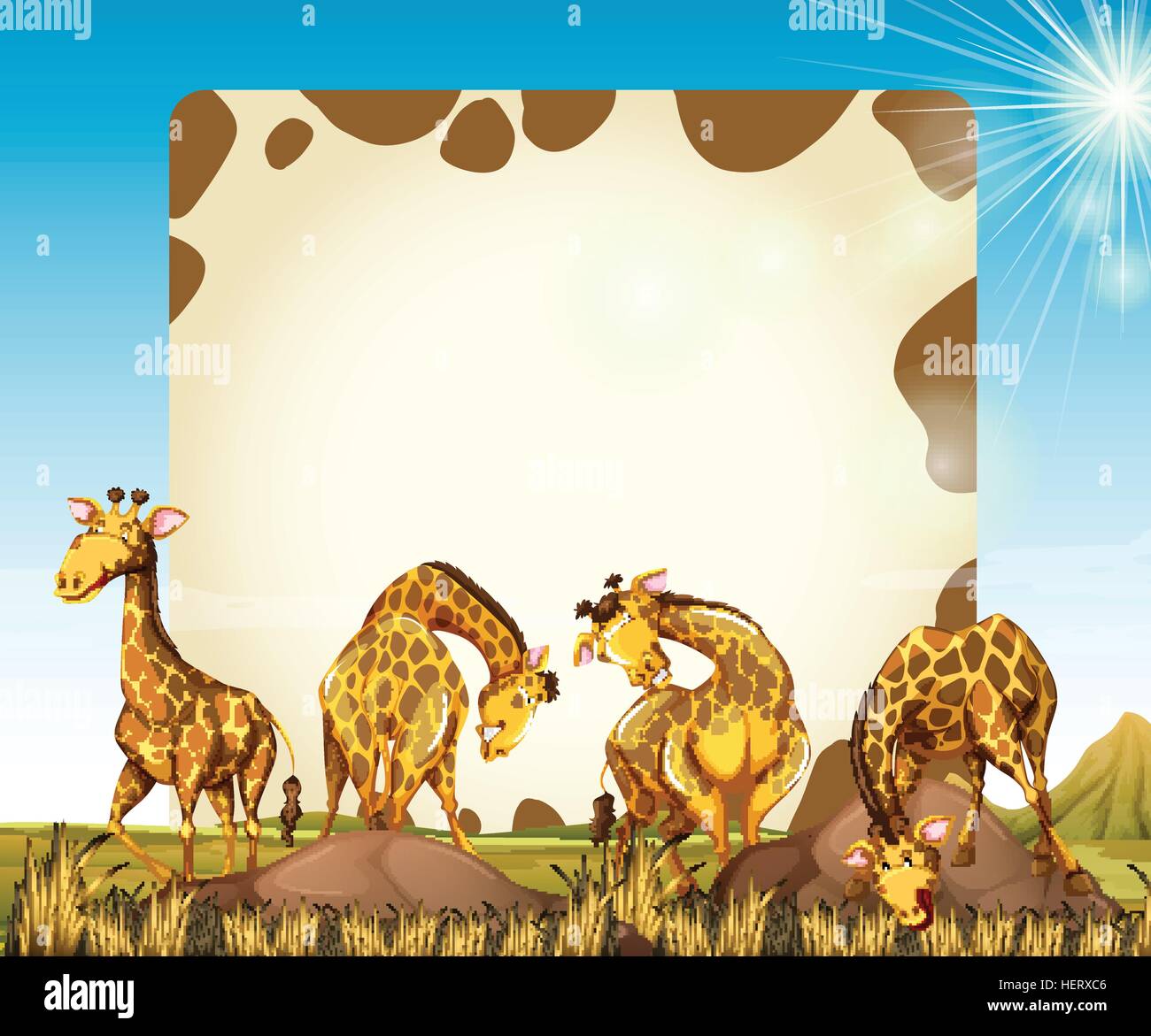 Border template with many giraffes in the field illustration Stock ...