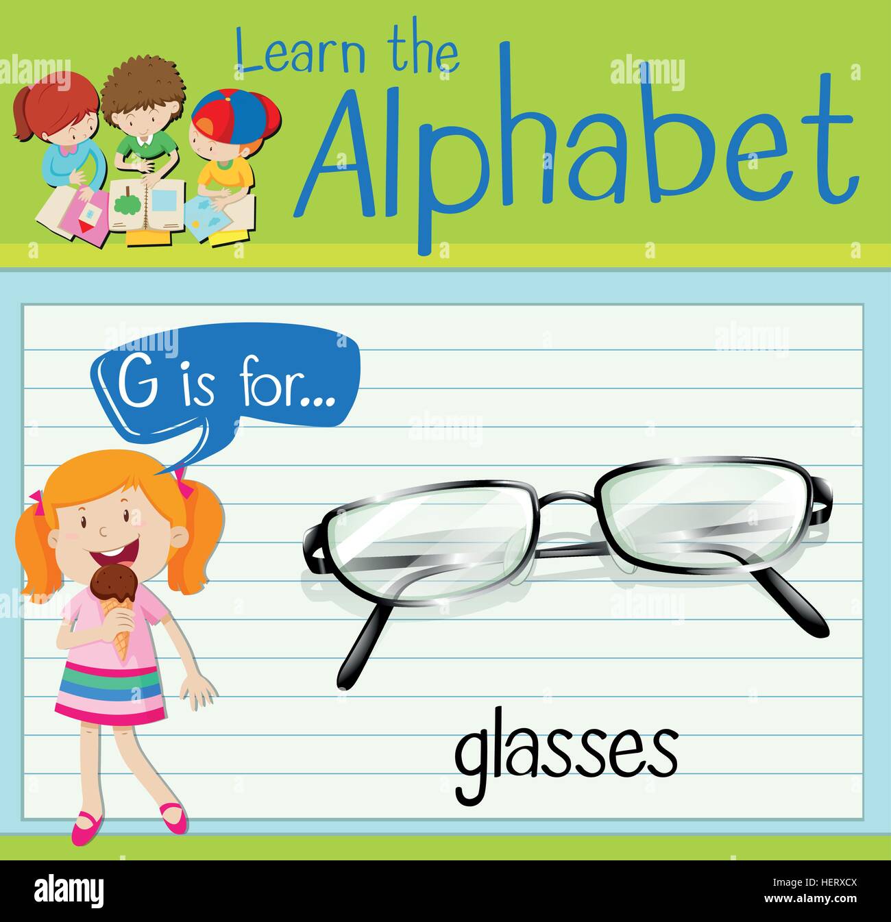 Flashcard letter G is for glasses illustration Stock Vector Image & Art ...