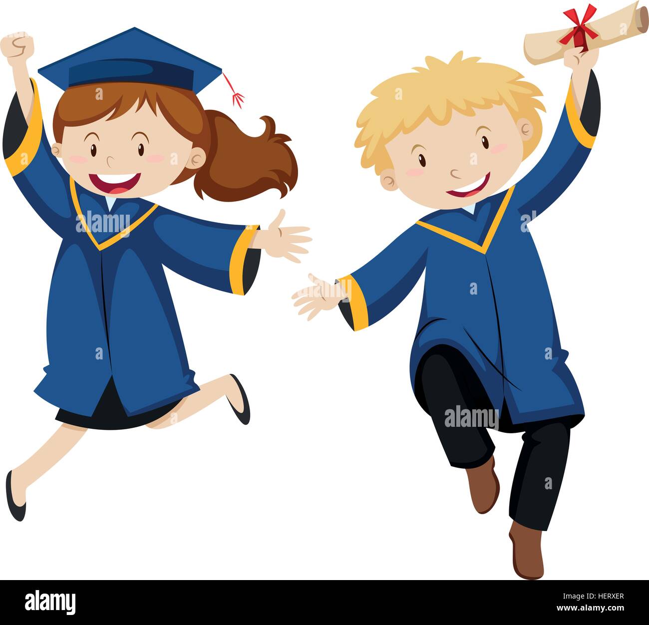 Boy and girl in graduation gown illustration Stock Vector Image & Art ...