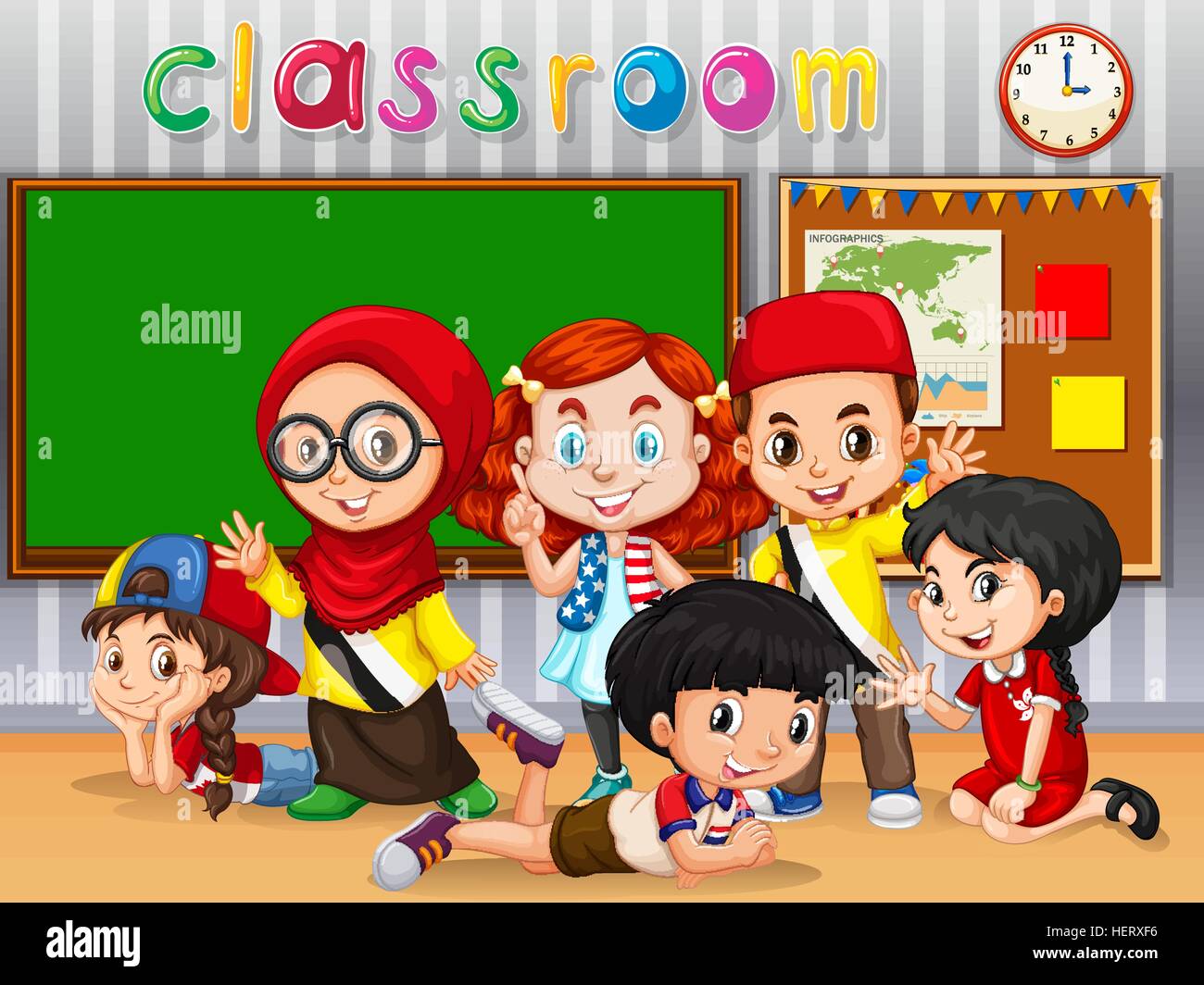 Many kids learning in classroom illustration Stock Vector Image & Art ...
