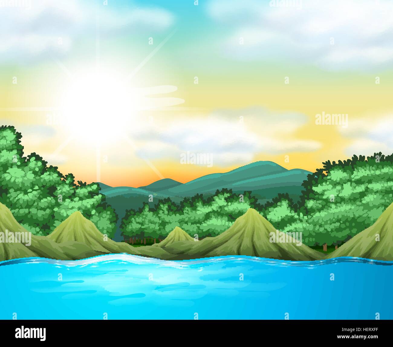 Trees with lake Stock Vector Images - Alamy