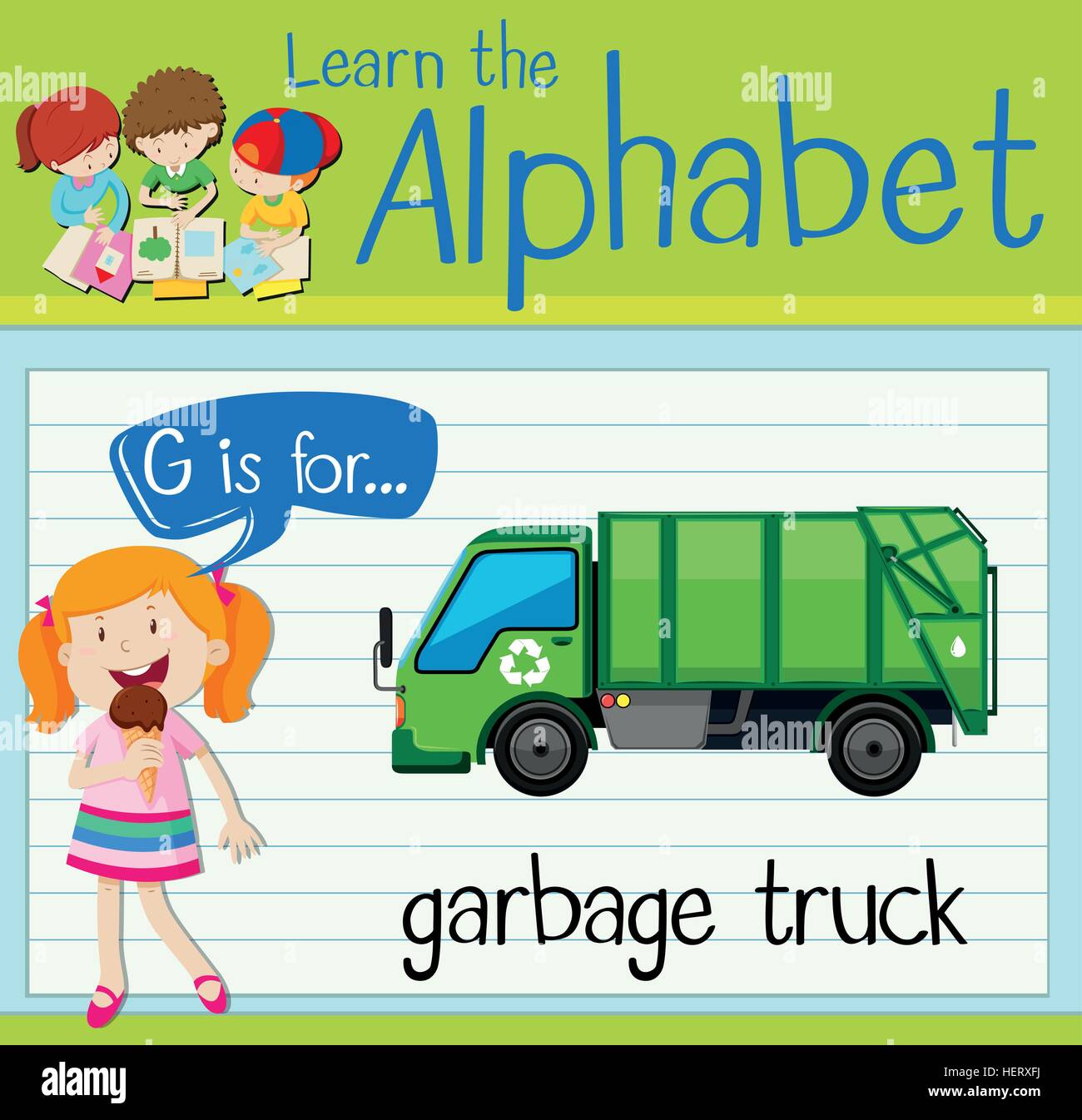 Flashcard letter G is for garbage truck illustration Stock Vector Image ...